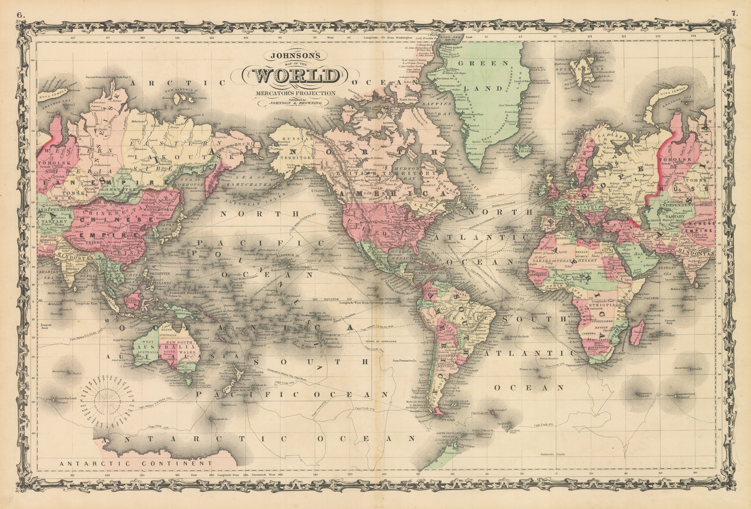 1861 Johnson's Map of the World on Mercator's Projection - Walmart.com
