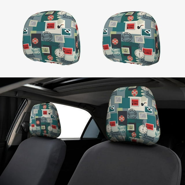 1861 Stamp Pattern Headrest Cover for Cars, 2Pack Car Headrest Cover ...