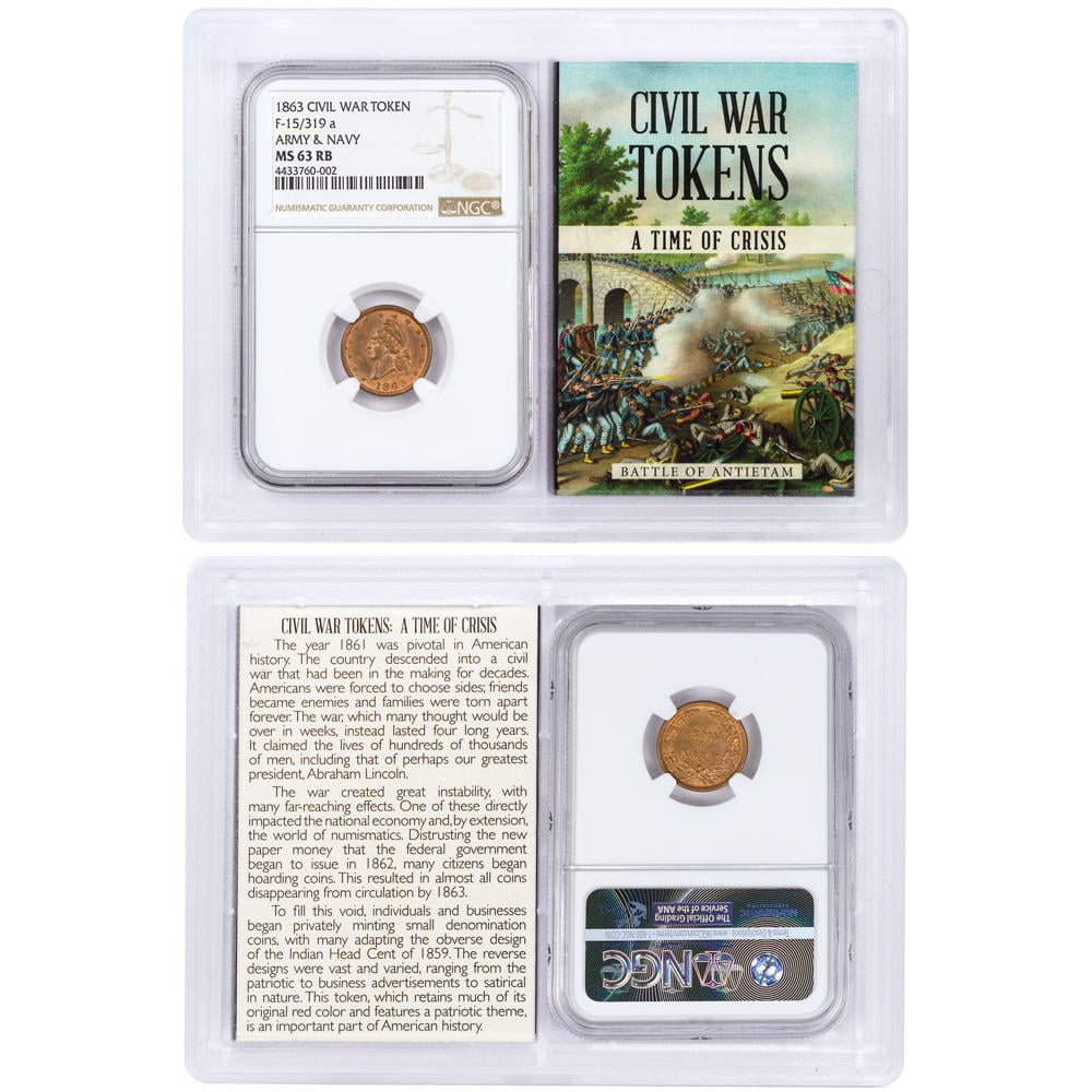 1863 United States Army & Navy Civil War Token NGC MS63 RB In Story ...