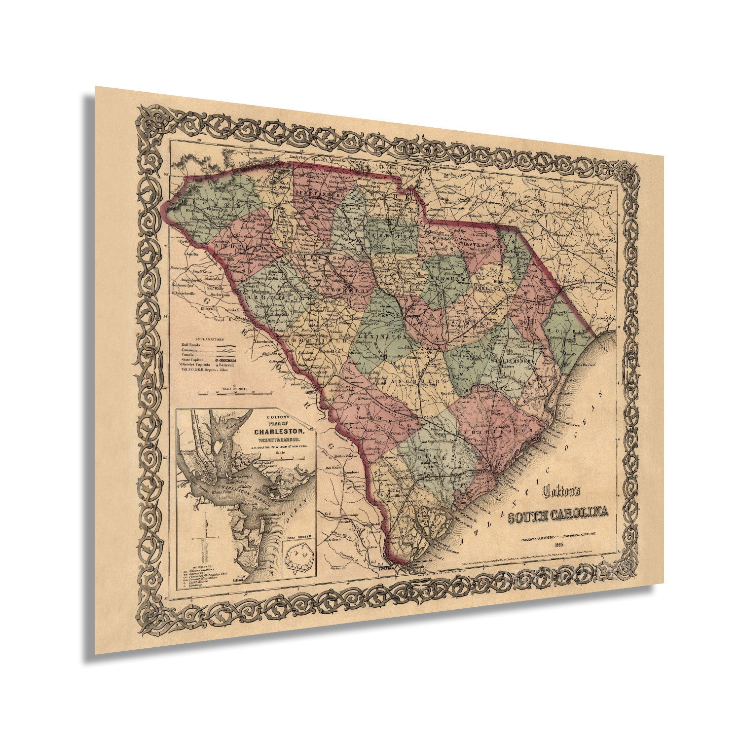 1865 Map of South Carolina - South Carolina Vintage Map Wall Art - Old ...