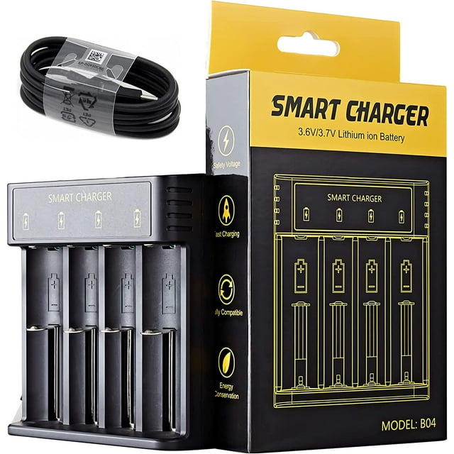 18650 Battery Charger 4 Bay Smart Universal Charger for 3.7V Rechargeable Batteries Li-ion ...