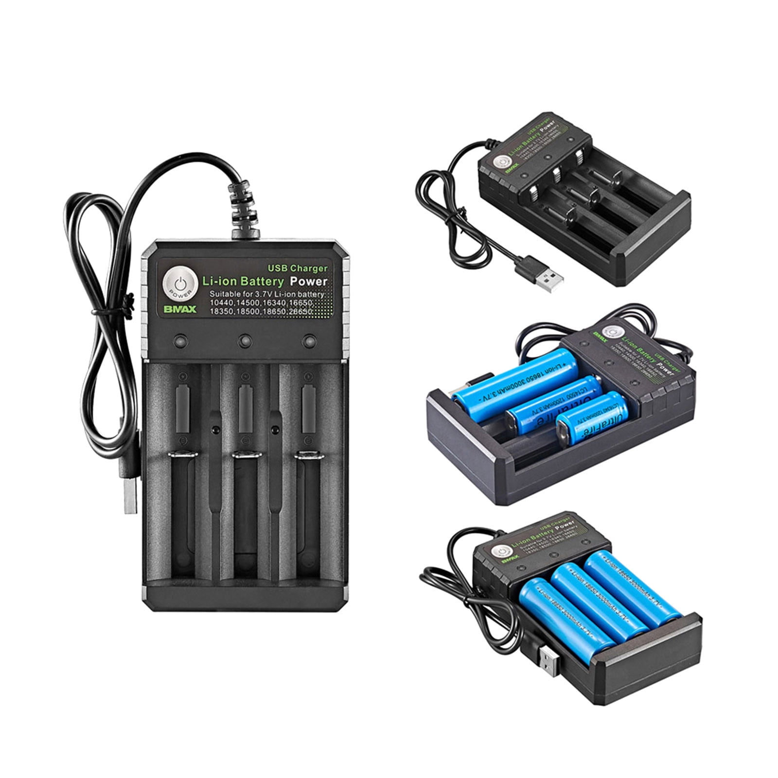 18650 Battery Charger, Yrmaups Fast Charge 3 Slot 18650 Battery Charger ...