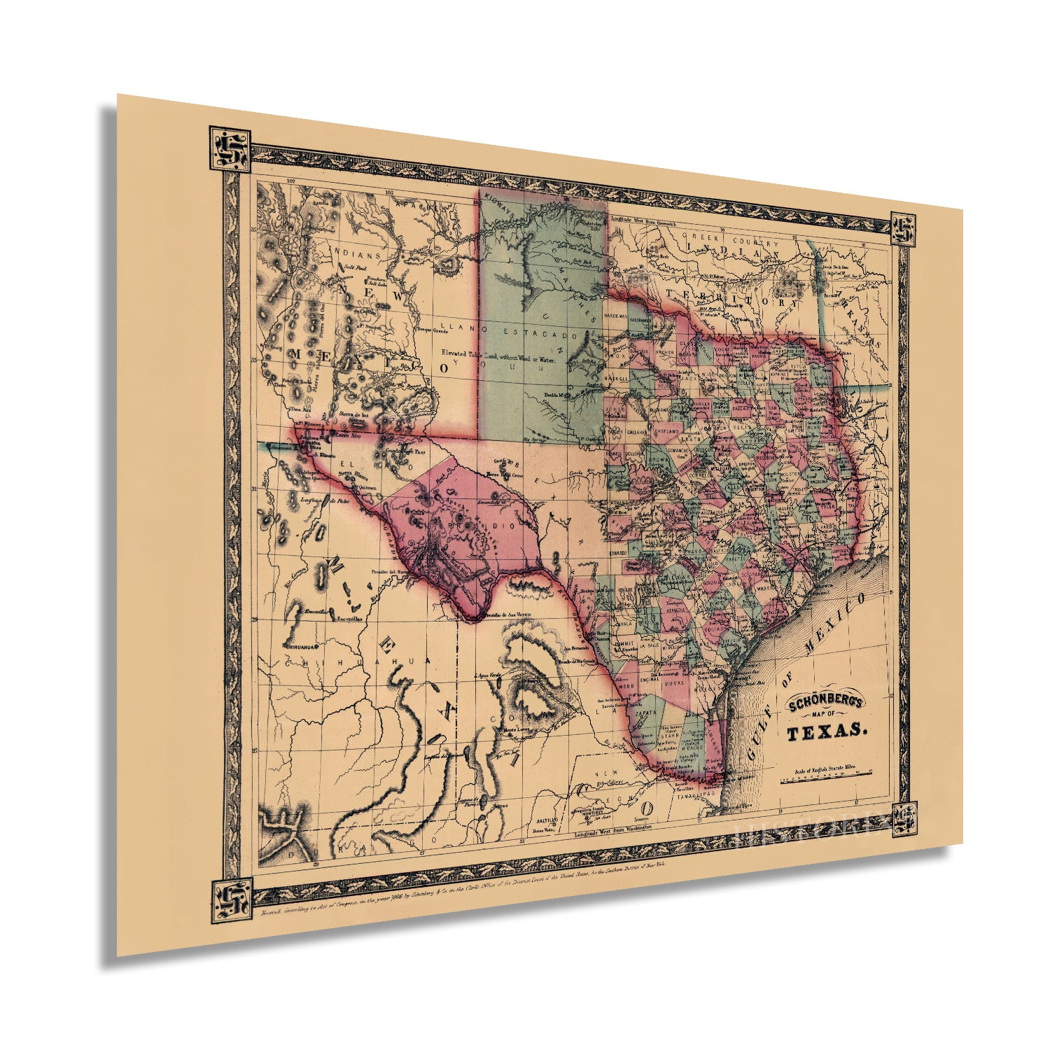 1866 Texas Map Poster - Vintage Texas Map - Texas Map Wall Art - Old ...