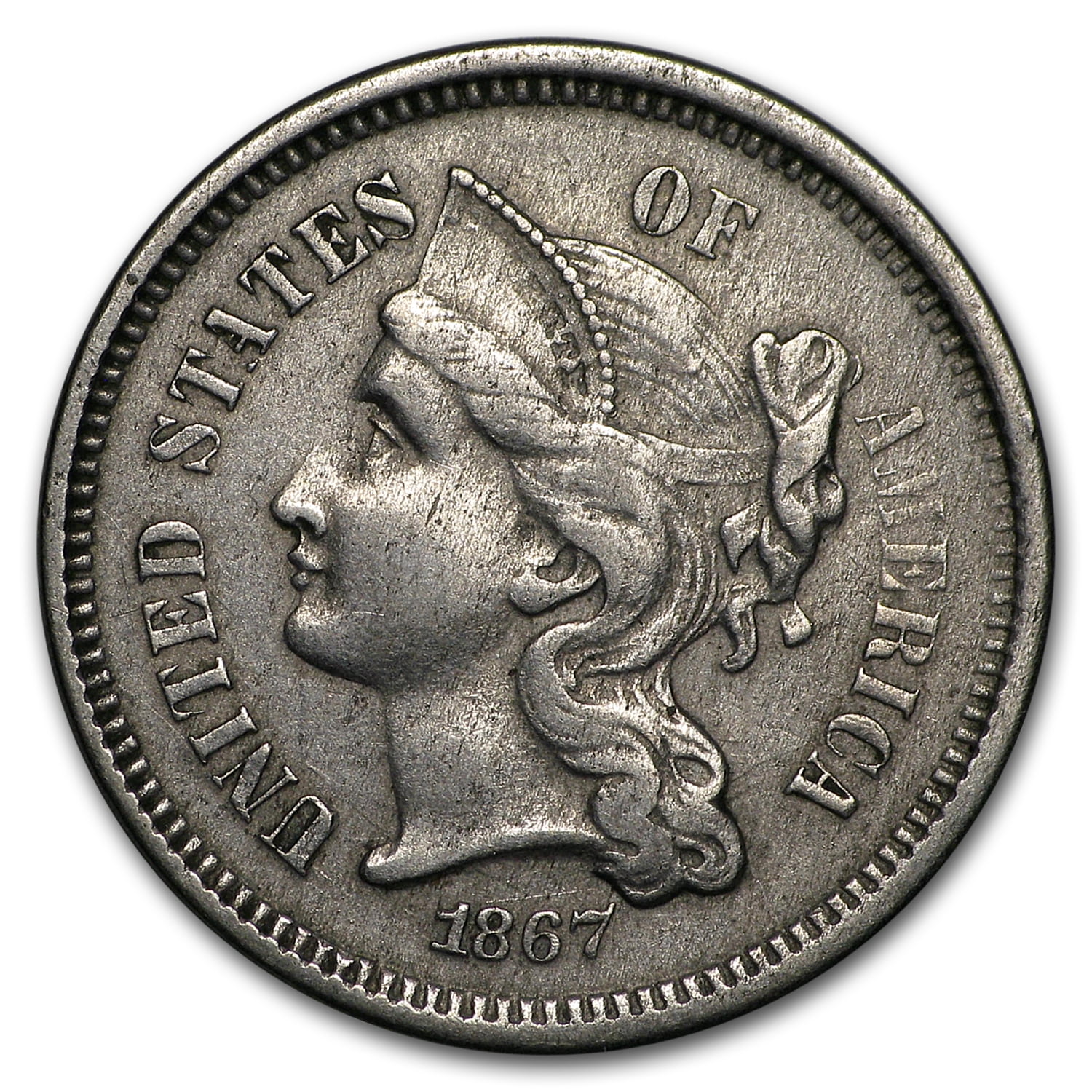 1867 3 Cent Nickel XF - Walmart.com