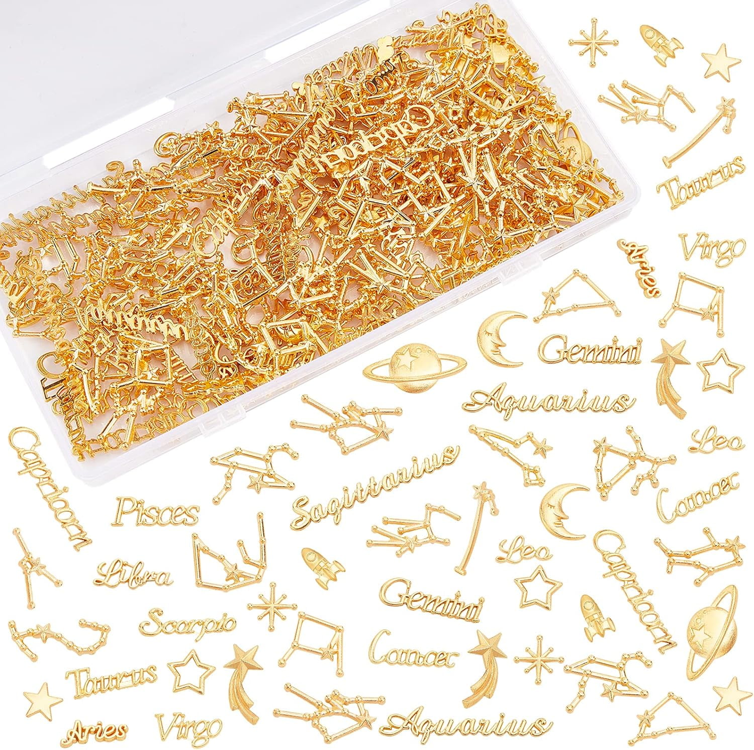 186pcs Cosmos 12 Constellations Theme Resin Fillers Zodiac Sign Words ...
