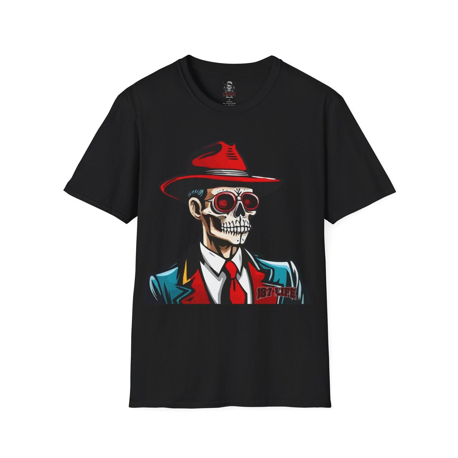 187 LIFE Mob skeleton red hat v2 Softstyle T-Shirt - Walmart.com