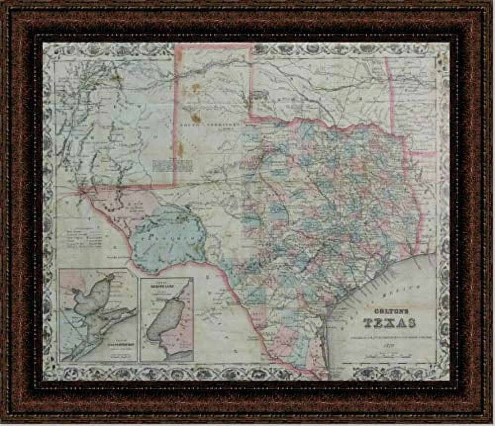 1870 Texas Map | Framed Historic Texas Map | 15L X 17W" Inches ...
