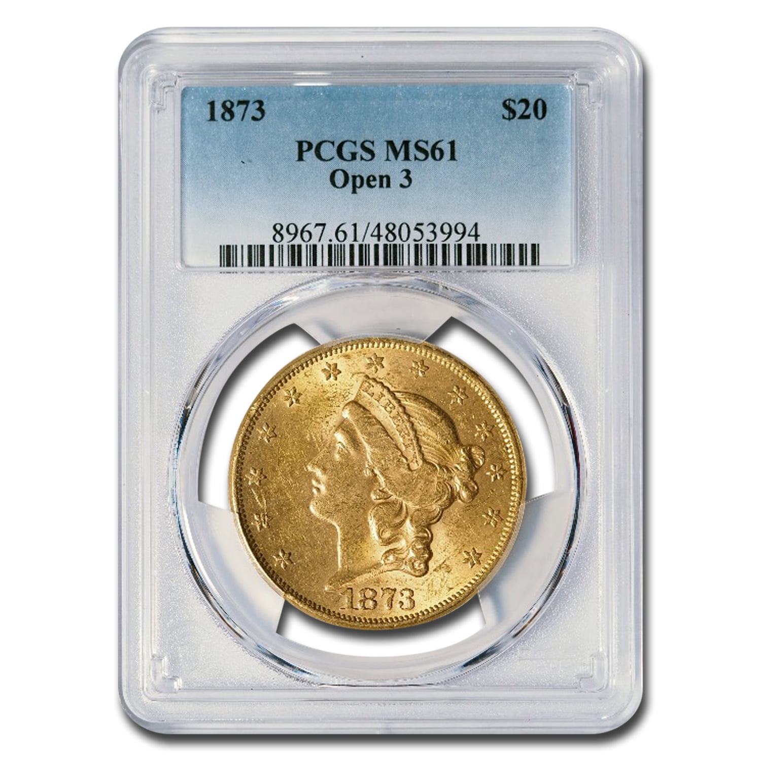 1873 $20 Liberty Gold Double Eagle Open 3 MS-61 PCGS - Walmart.com
