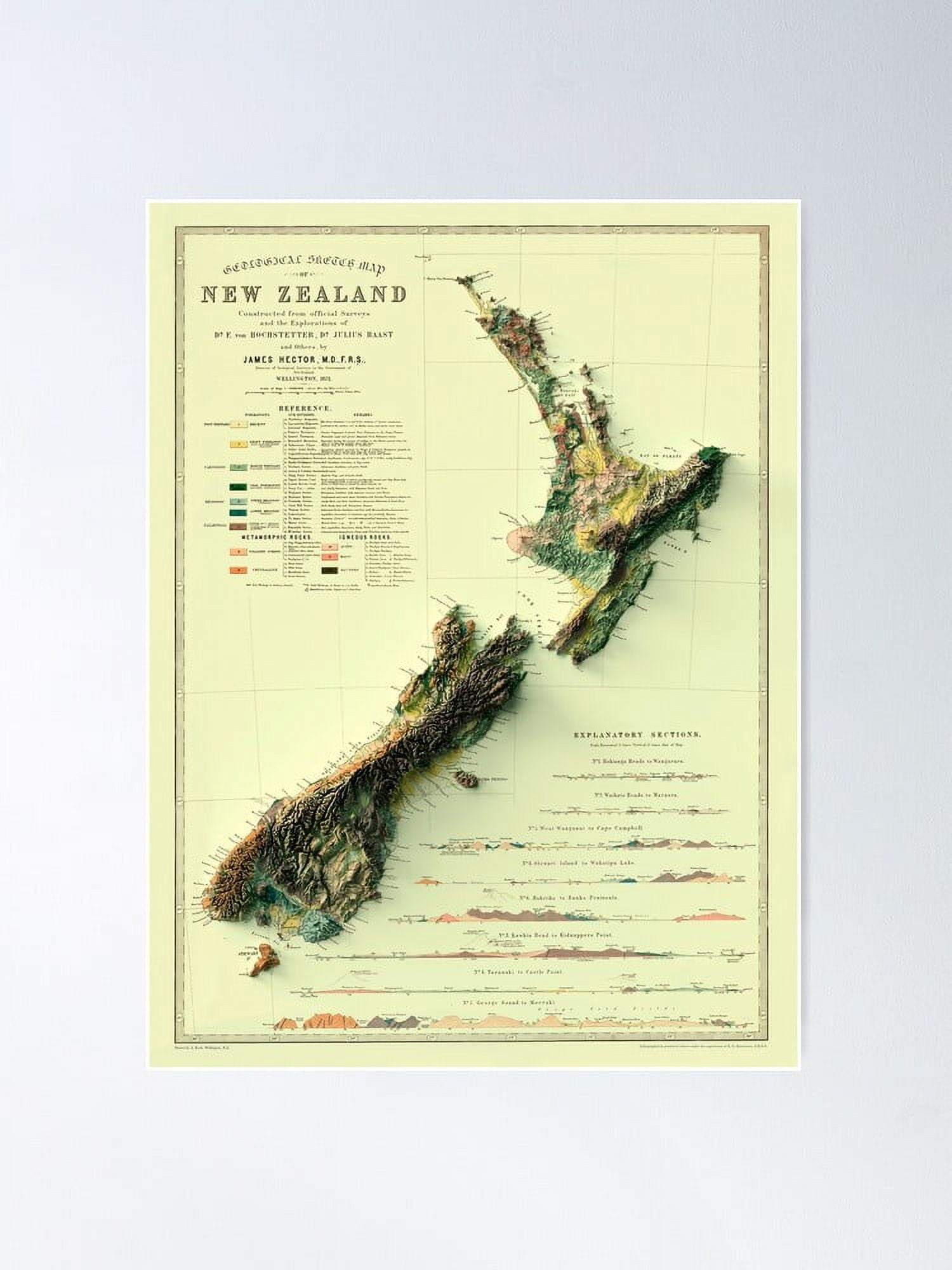 1873 Geological Map of New Zealand digitally-rendered Poster - Walmart.com
