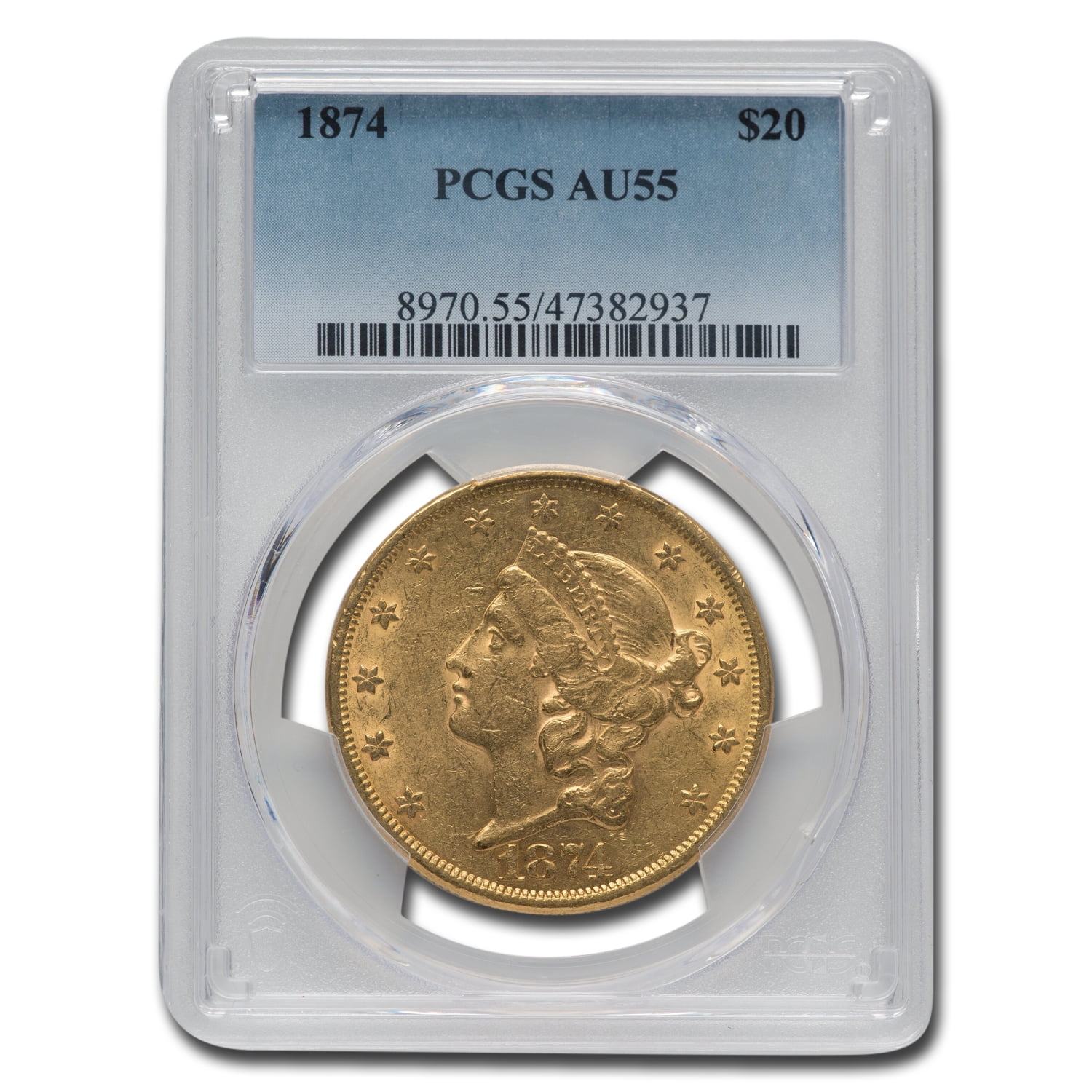 1874 $20 Liberty Gold Double Eagle AU-55 PCGS - Walmart.com