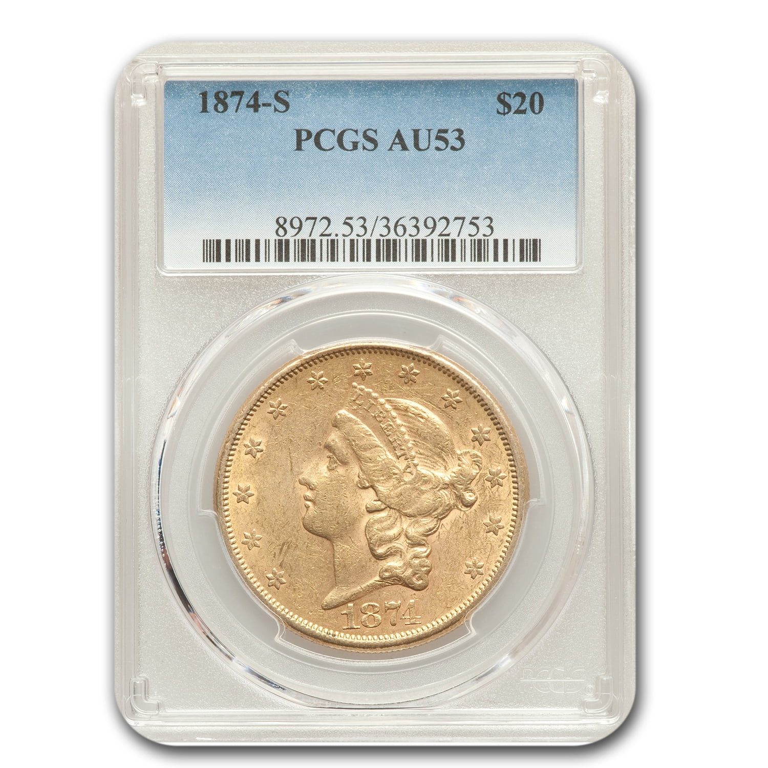 1874-S $20 Liberty Gold Double Eagle AU-53 PCGS - Walmart.com