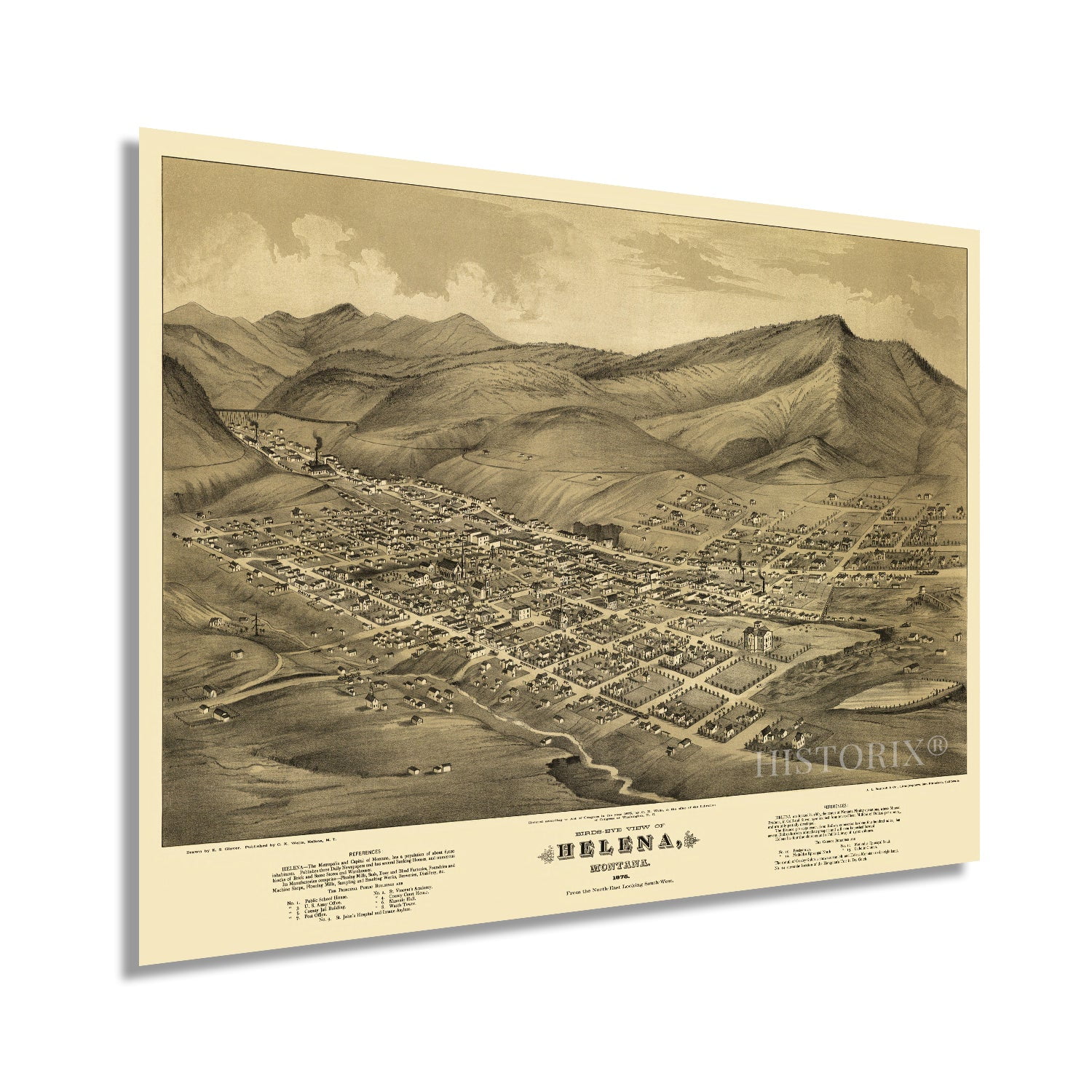 1875 Helena Montana Map Poster - Vintage Map of Helena Montana Wall Art ...