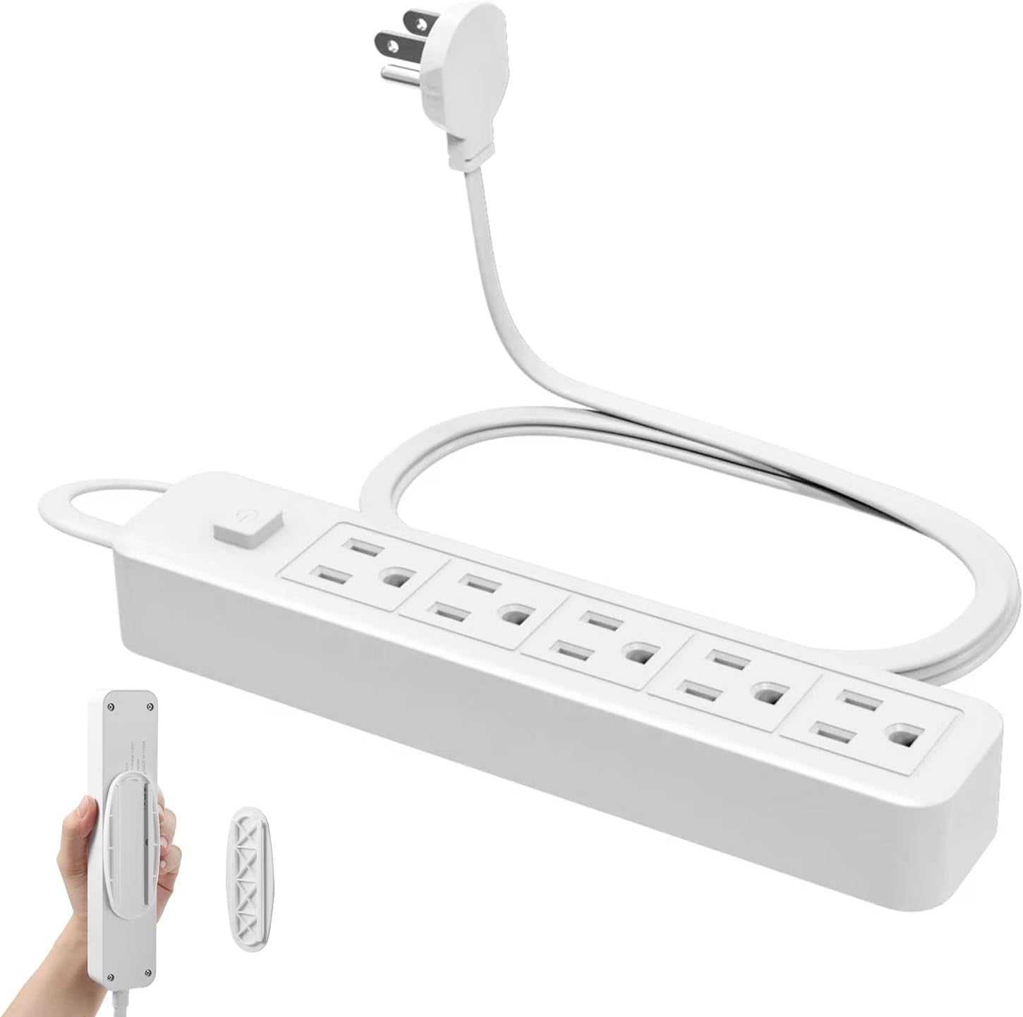 1875W Flat Plug Power Strip, 6ft Flat Extension Cord, 5 Outlet Desktop ...