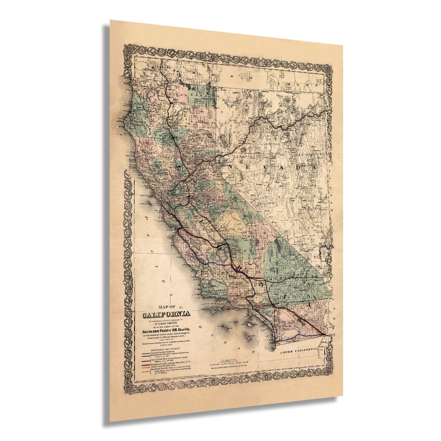 1876 Map of California - Vintage Map Wall Art - Map of California ...