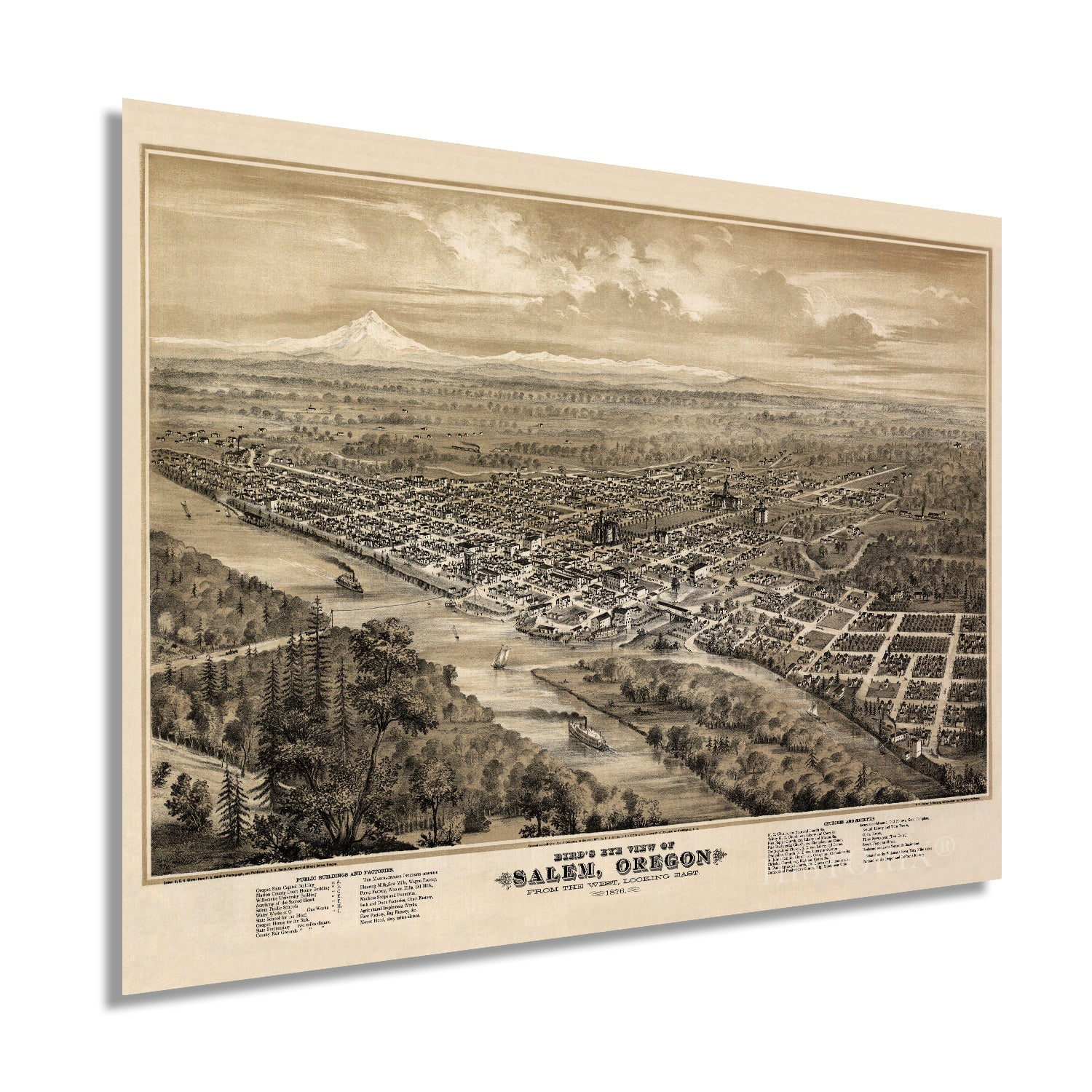 1876 Salem Oregon Map Poster - Vintage Map of Salem Oregon Wall Art ...