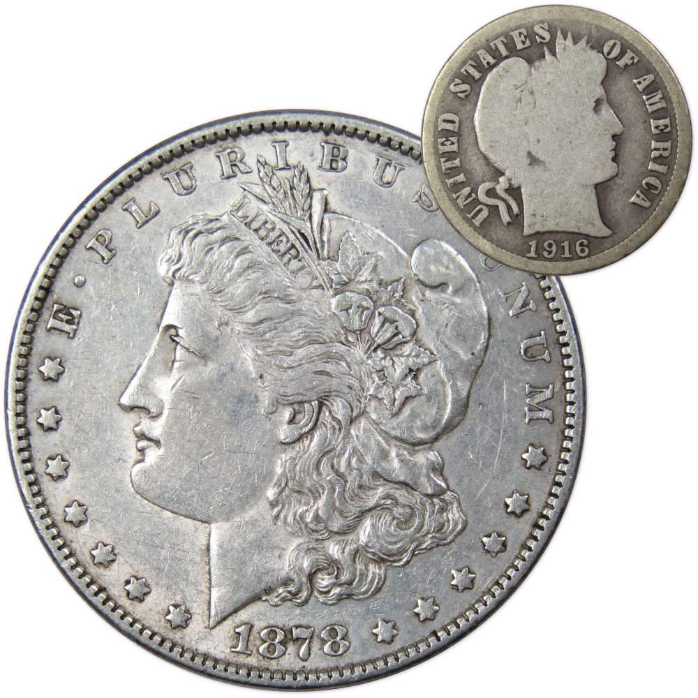 1878 7TF Rev 79 Morgan Dollar XF EF Extremely Fine with 1916 Barber Dime G Good - Walmart.com