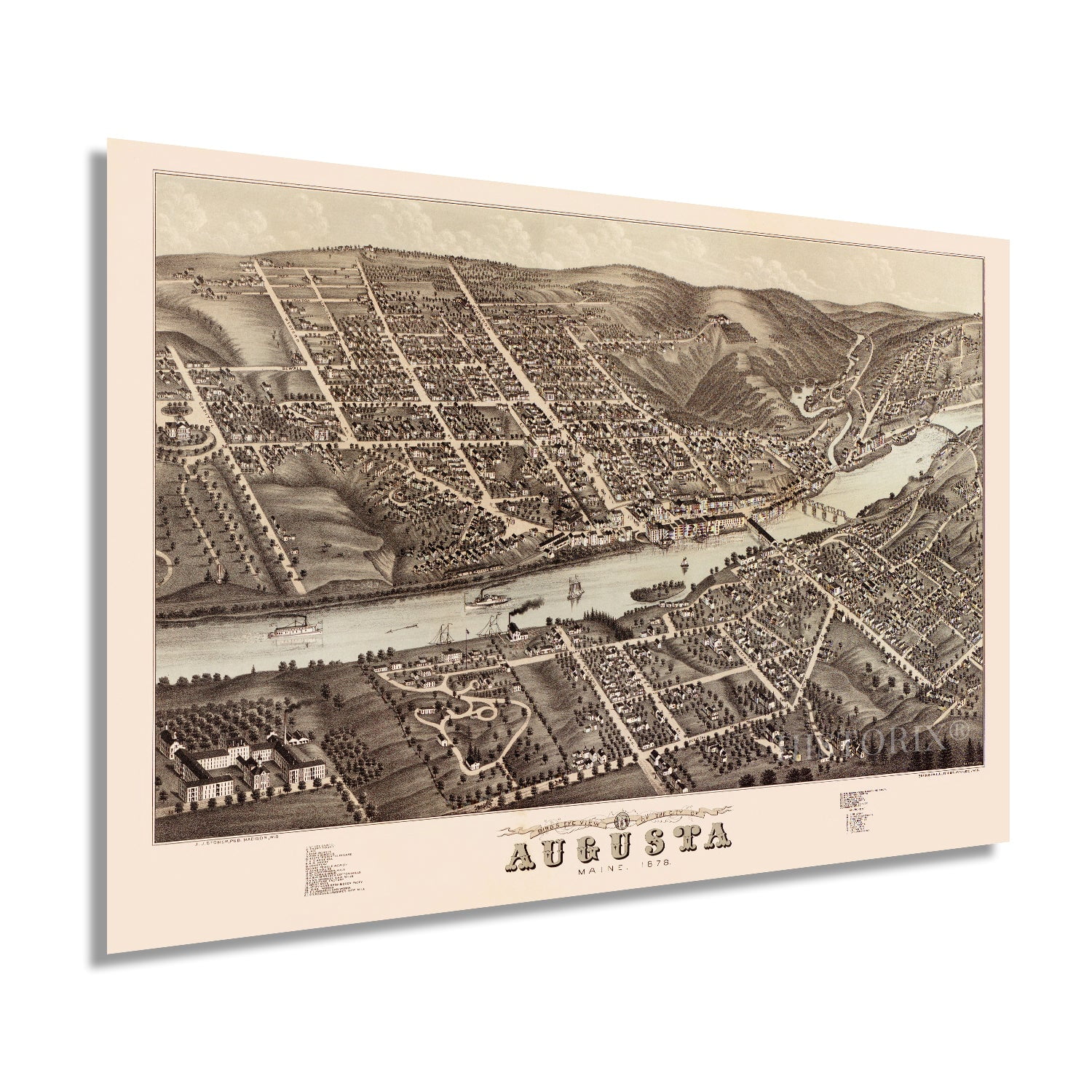 1878 Augusta Maine Map Poster - Vintage Augusta Poster Wall Art - Old ...