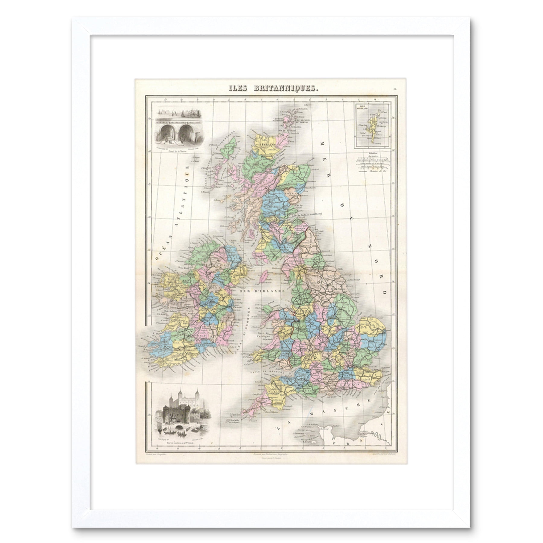 1878 British Isles England Ireland Scotland Migeon Pastel Colour ...