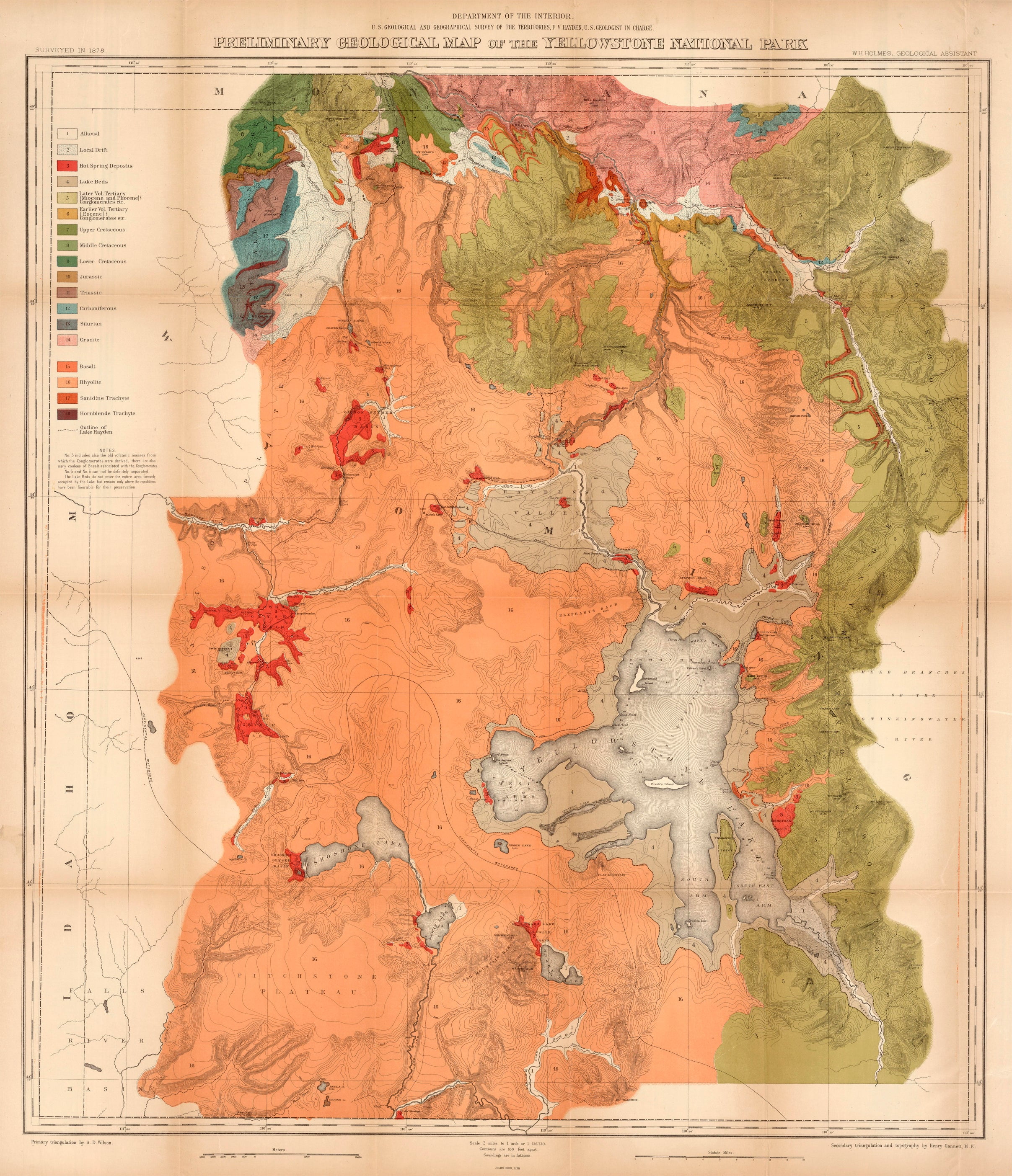 1878 Preliminary Geological Map of the Yellowstone National Park ...