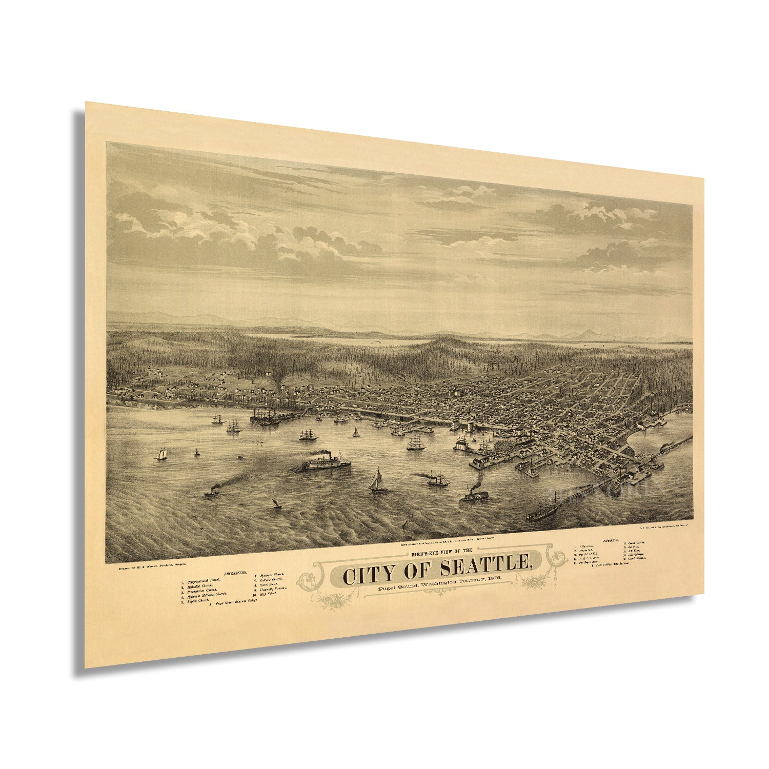 1878 Seattle Washington Poster - Vintage Map of Seattle Wall Art ...