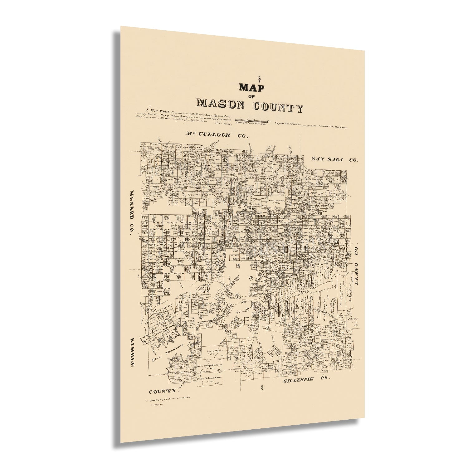 1879 Mason County Texas Map - Vintage Mason County Map Art - Mason ...