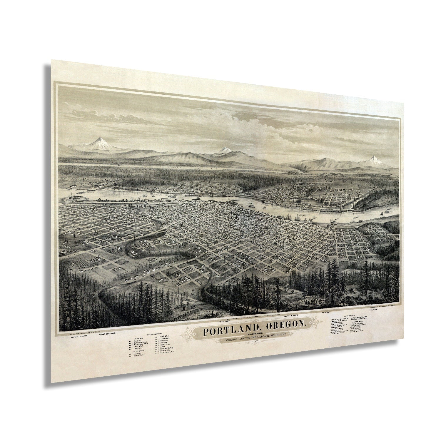 1879 Portland Oregon Map Art - Portland Oregon Vintage Map Wall Art ...