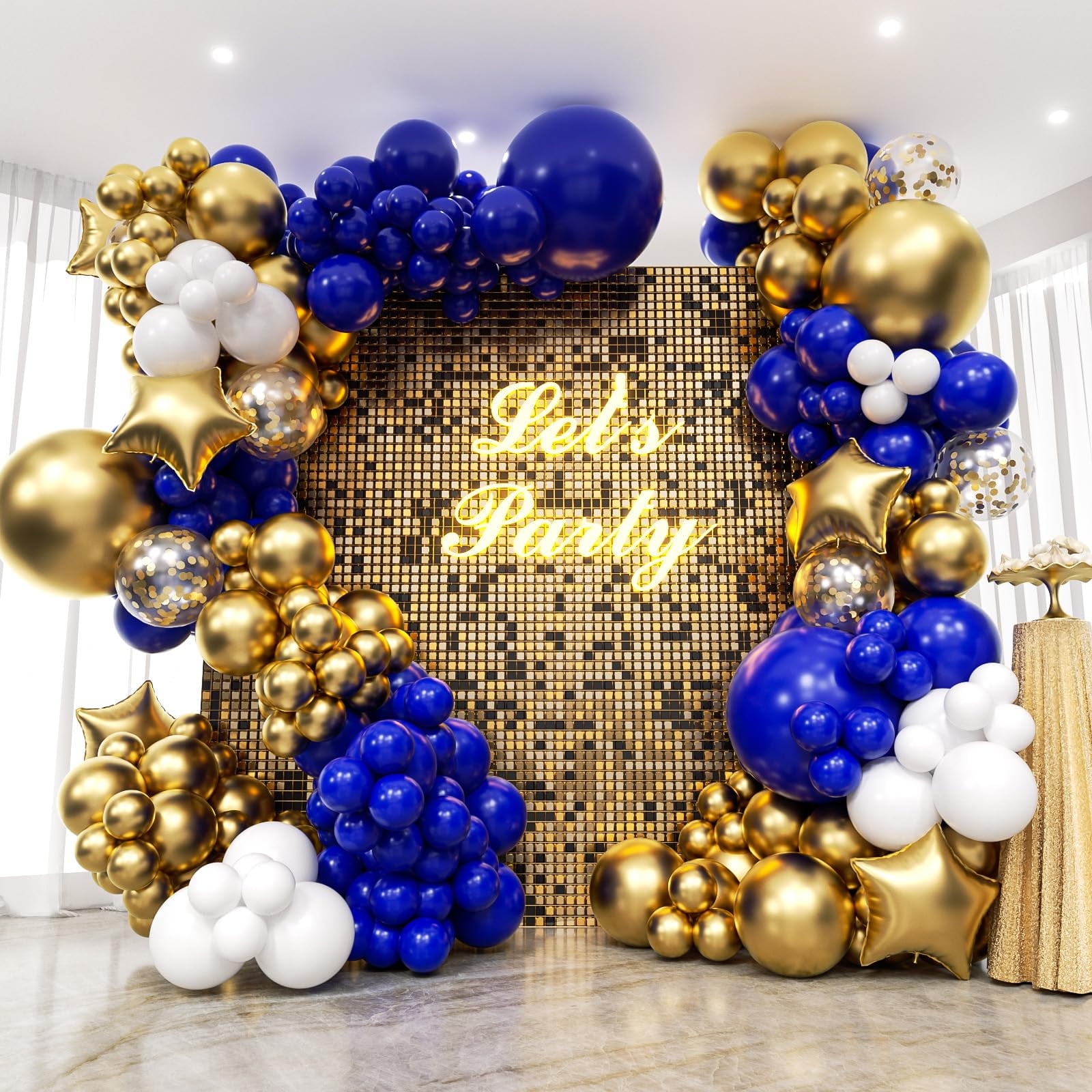 187PCS Royal Blue and Gold Balloons Arch Garland Kit, 5 10 12 18inch Royal Blue and Gold White ...