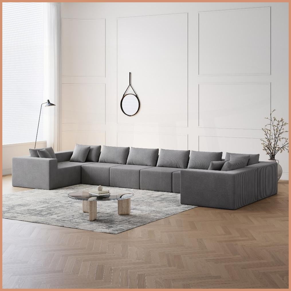 188-Inch Corduroy Modular L-Shaped Sectional Sofa - Modern Minimalist ...