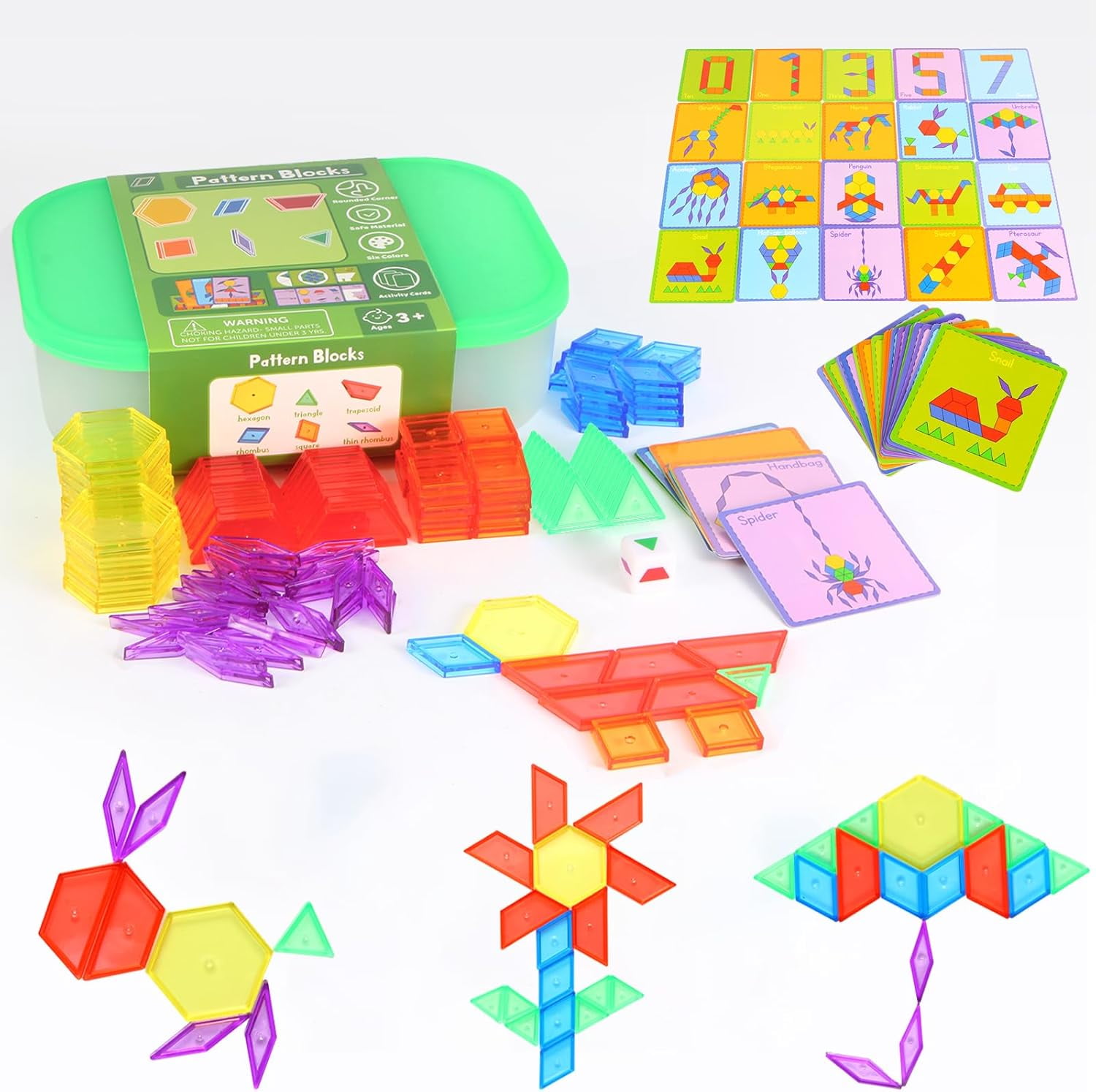 188 Pcs Plastic Pattern Blocks Set, Geometric Shapes Pattern Blocks ...