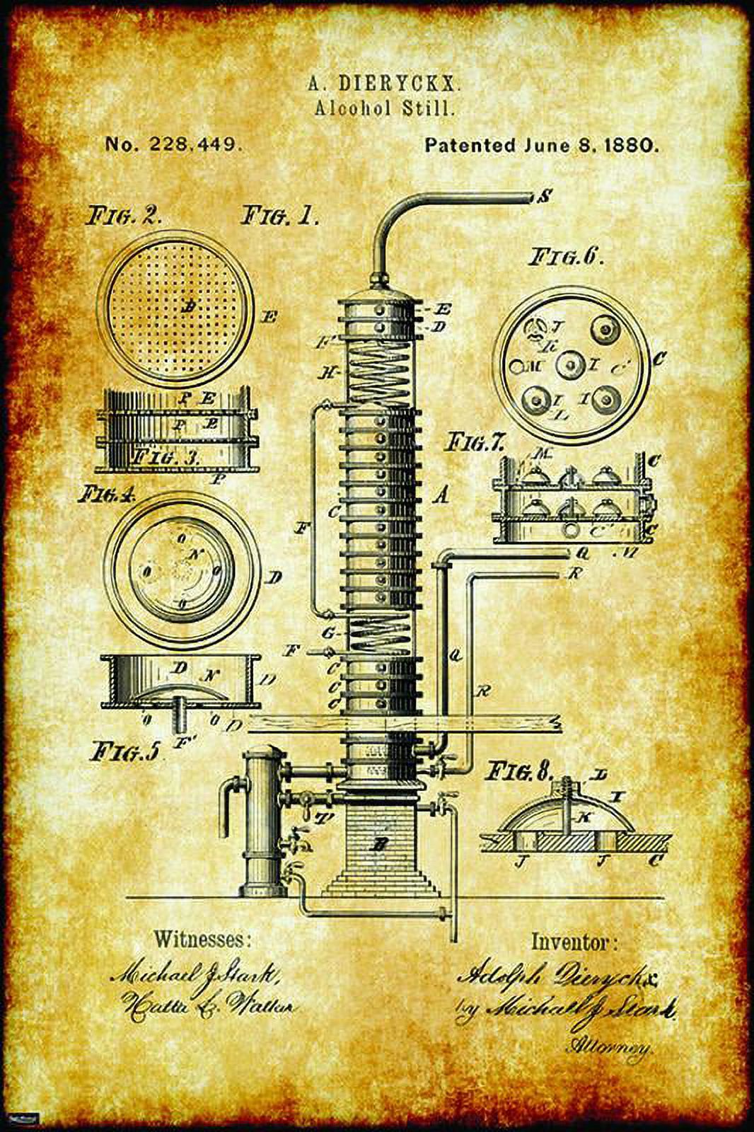 1880 Alcohol Still Patent Technical Drawing Schematic Home Decor Print ...
