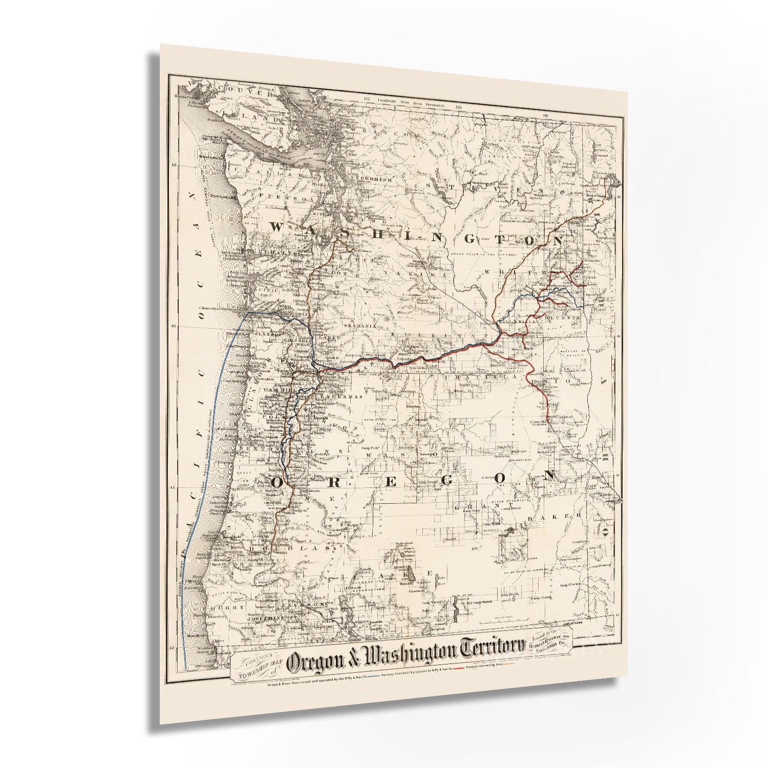 1880 Map of Oregon and Washington Territory - Vintage Pacific Northwest ...