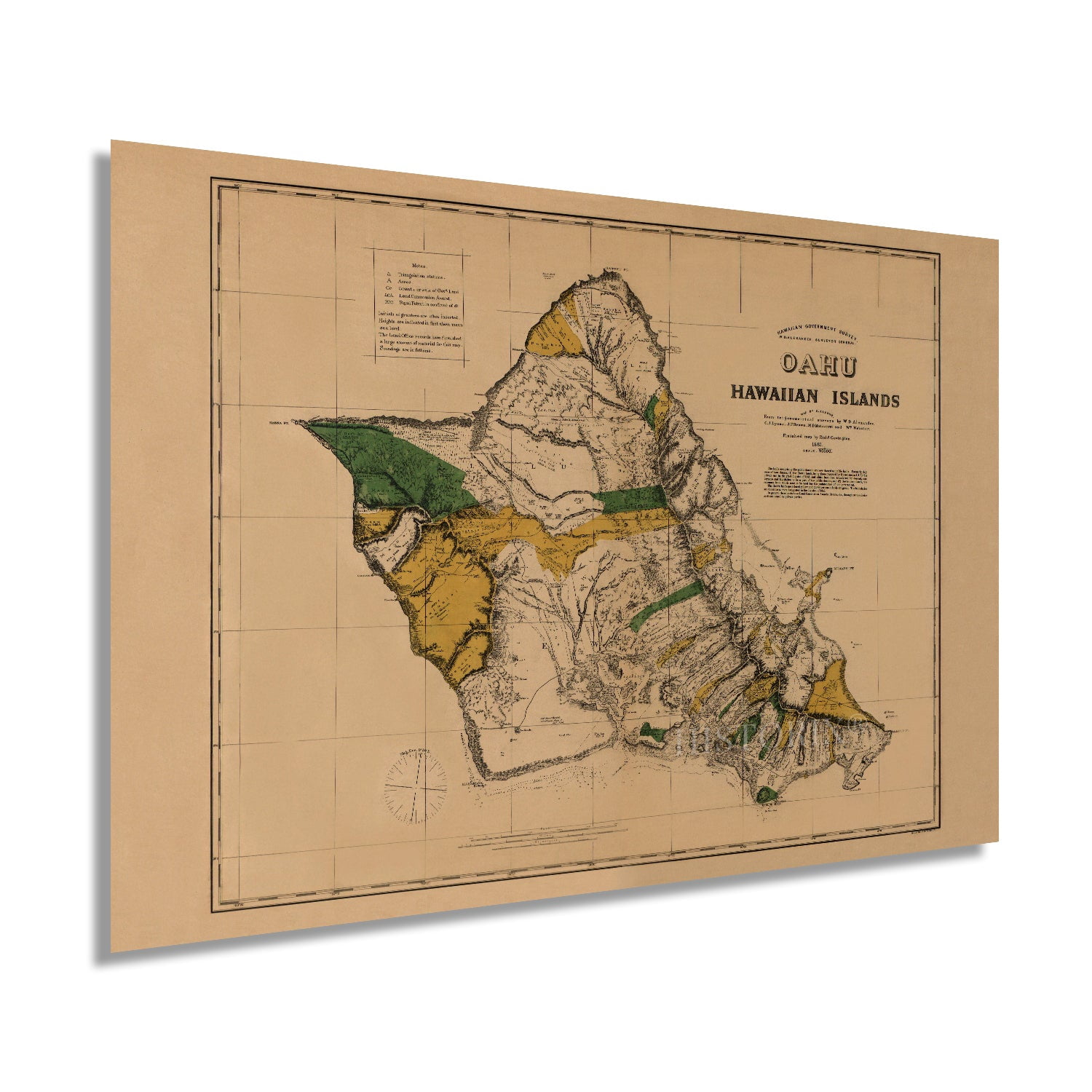 1881 Oahu Hawaii Vintage Map - Vintage Map of Oahu Hawaii Wall Art ...
