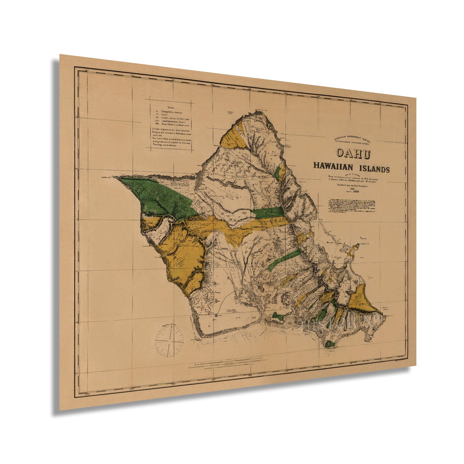 1881 Oahu Hawaii Vintage Map - Vintage Map of Oahu Hawaii Wall Art ...