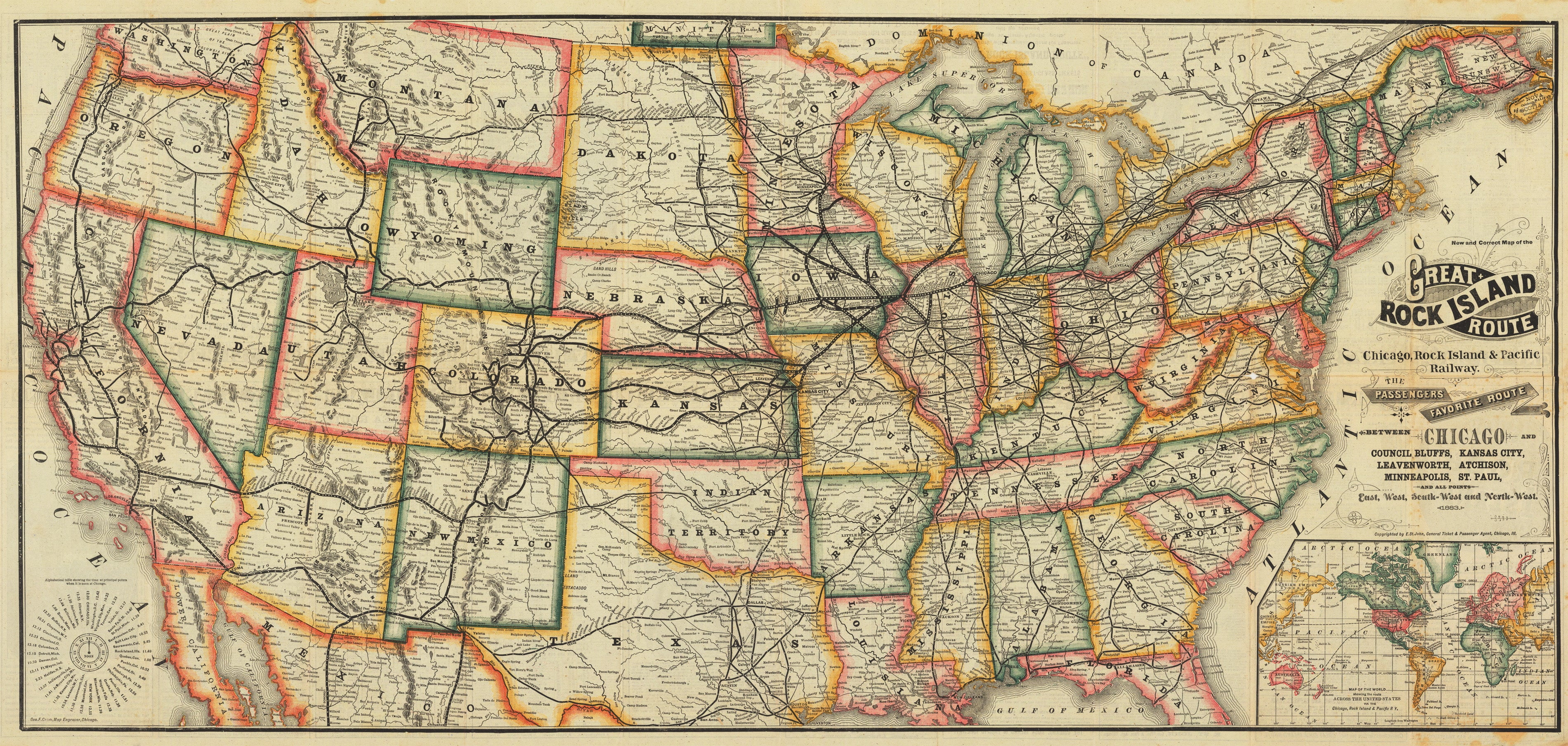 1883 New and Correct Map of the Rock Island Route... - Walmart.com