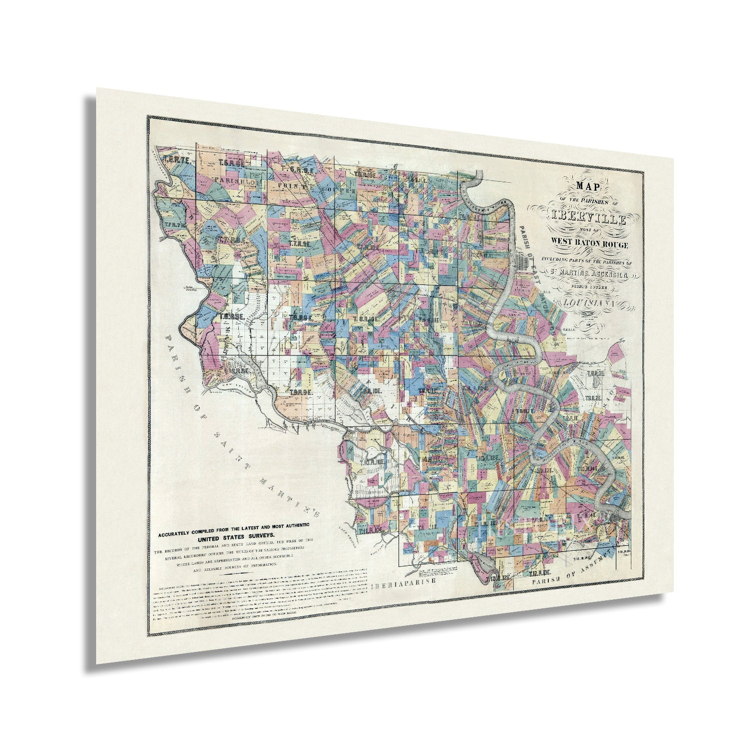 1883 West Baton Rouge Louisiana Map - Old West Baton Rouge Map Wall Art ...
