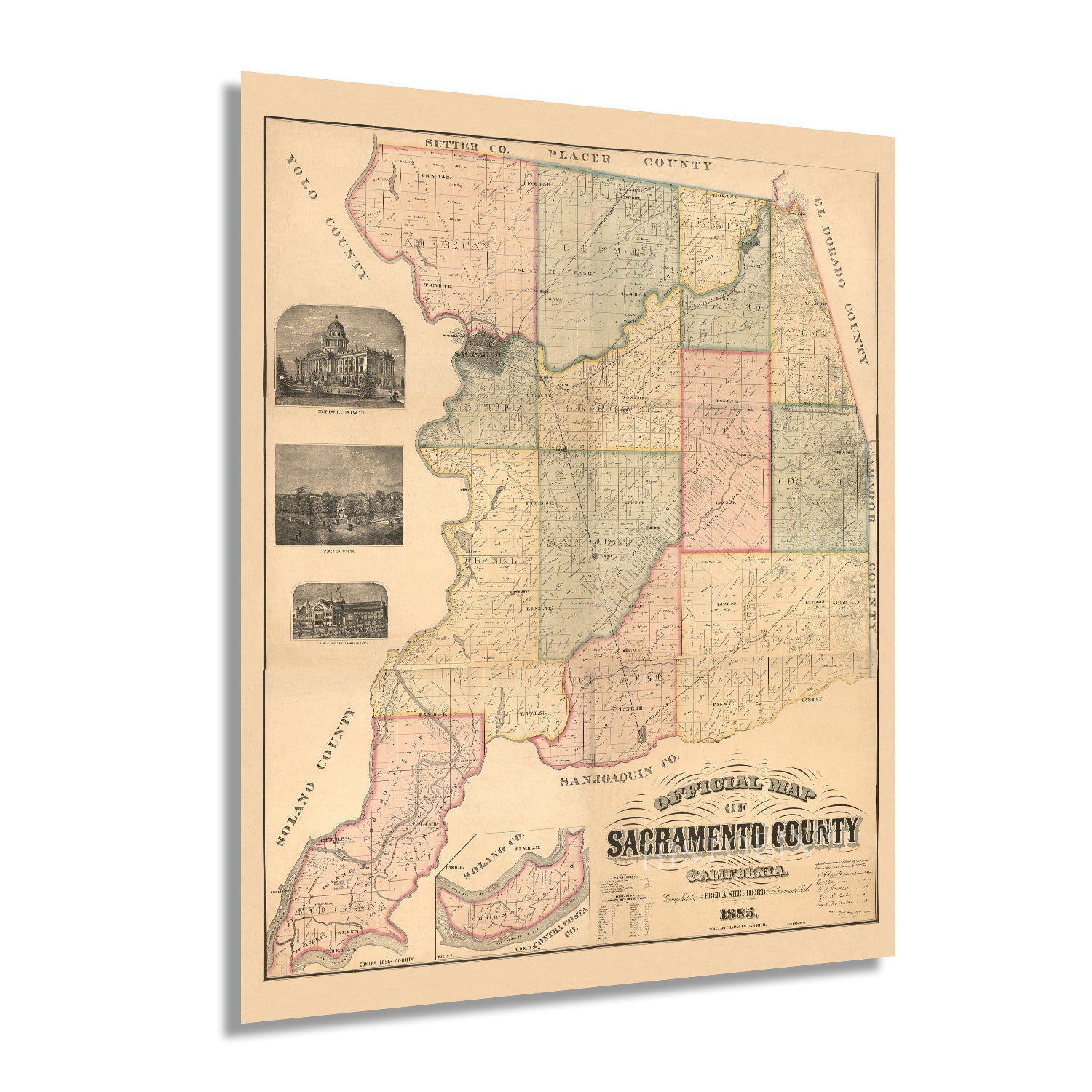 1885 Sacramento County California Map - Vintage Sacramento CA Wall Map ...
