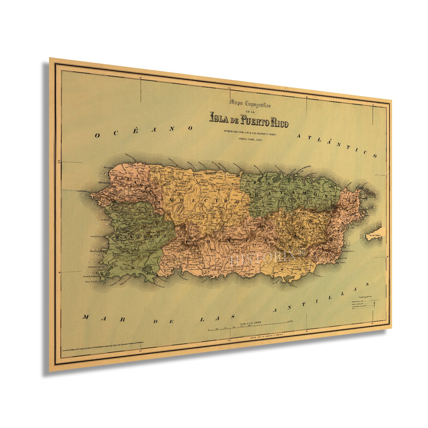 1886 Puerto Rico Map Wall Art - Mapa Topografico de la Isla de Puerto ...