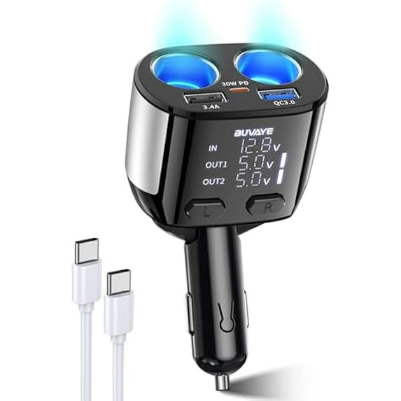1888 5 in 1 USB C Car Charger Adapter with 30W Type-C Cable, Fast ...