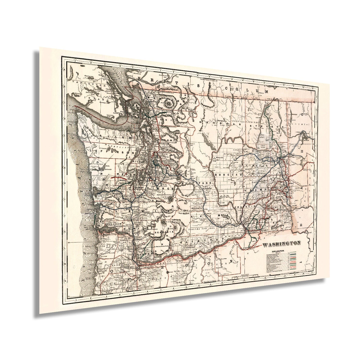 1888 Map of Washington State - Vintage Map of Washington State Wall Art ...