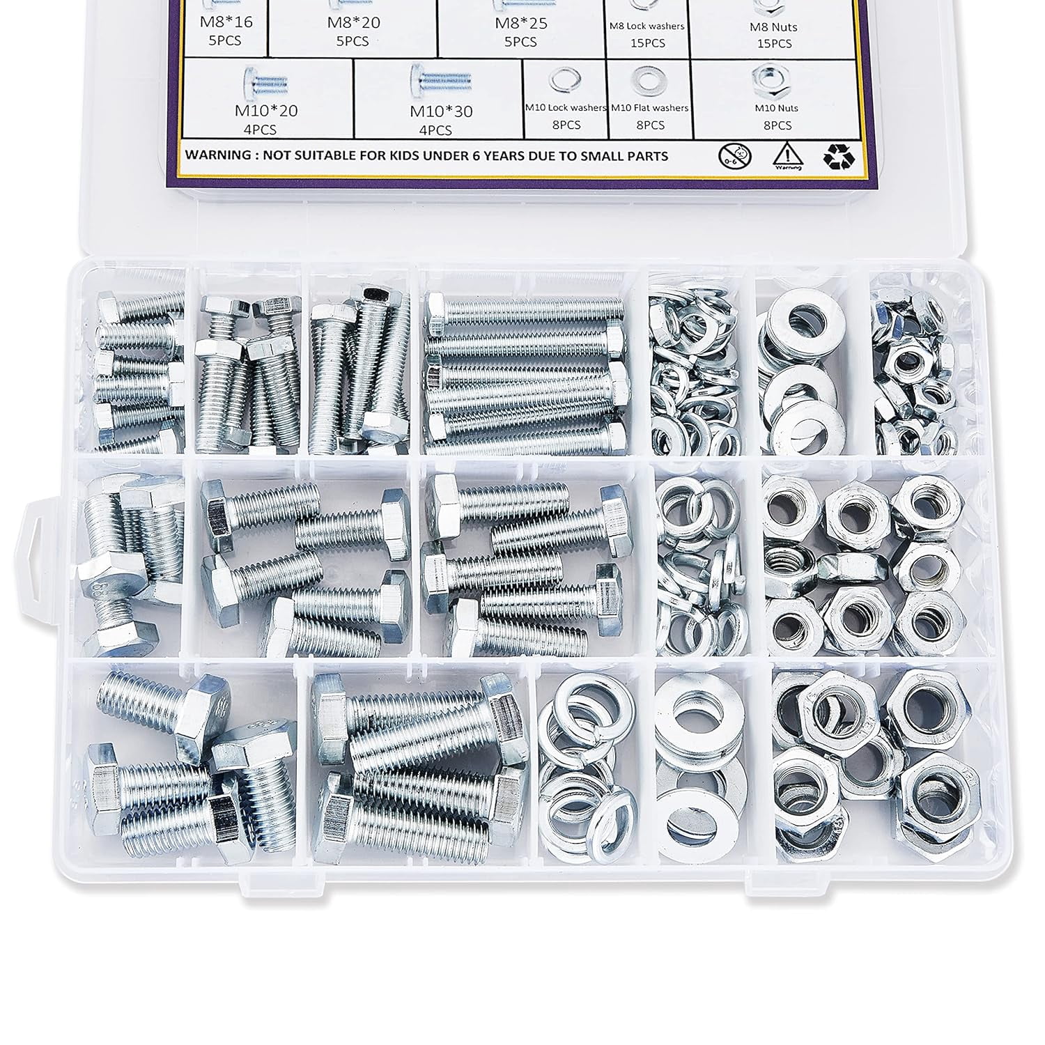 188PCS M6 M8 M10 Hardware Nuts and Bolts Assortment Kit, Heavy Duty ...