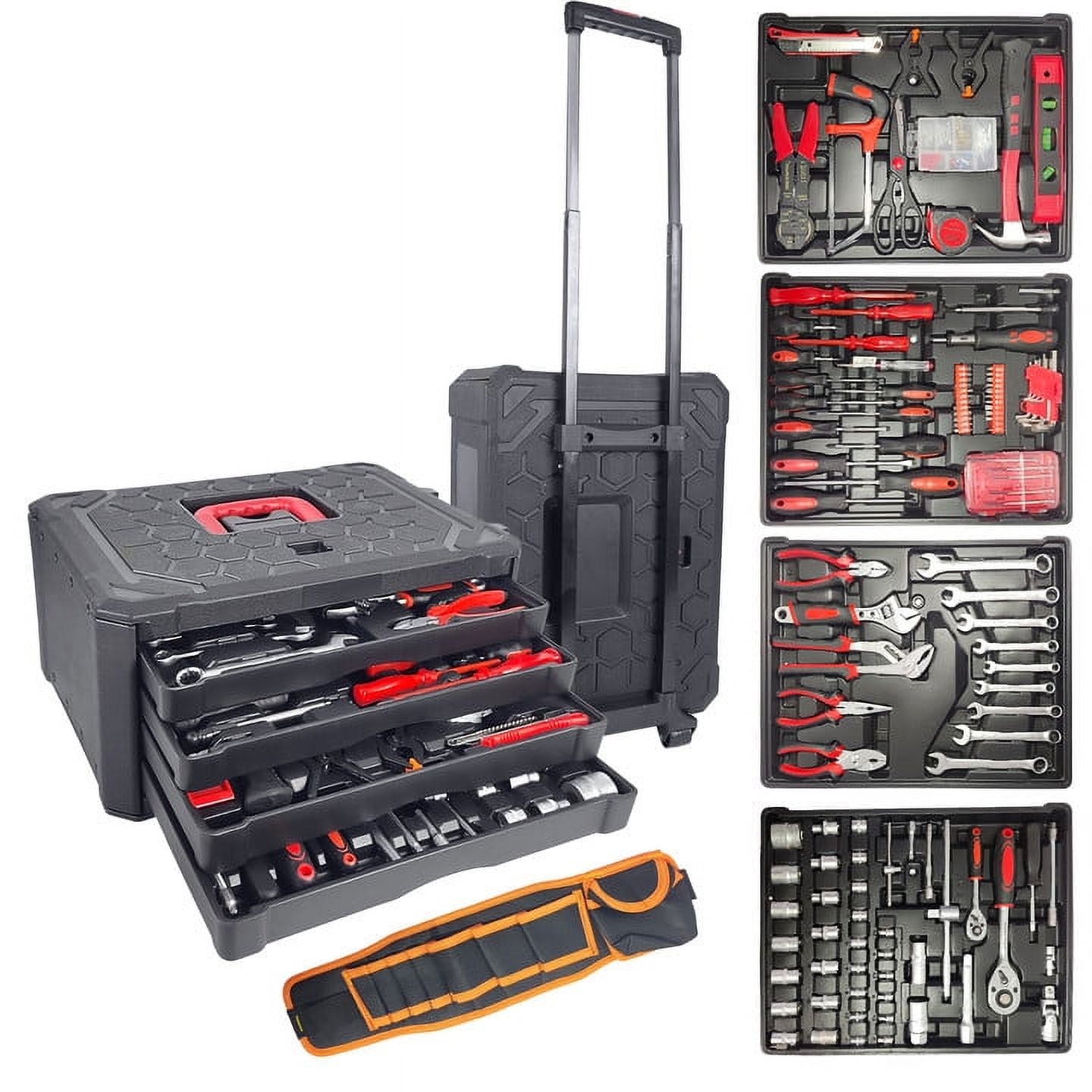 188pcs Tool Set with Wheels, Four-Layer Tool Kit with Rolling Tool Box ...