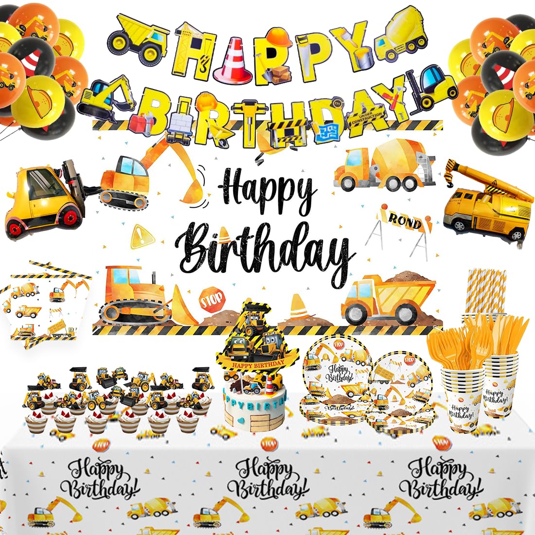 189 Pcs Construction Birthday SSF20 Party Supplies, Construction Party ...