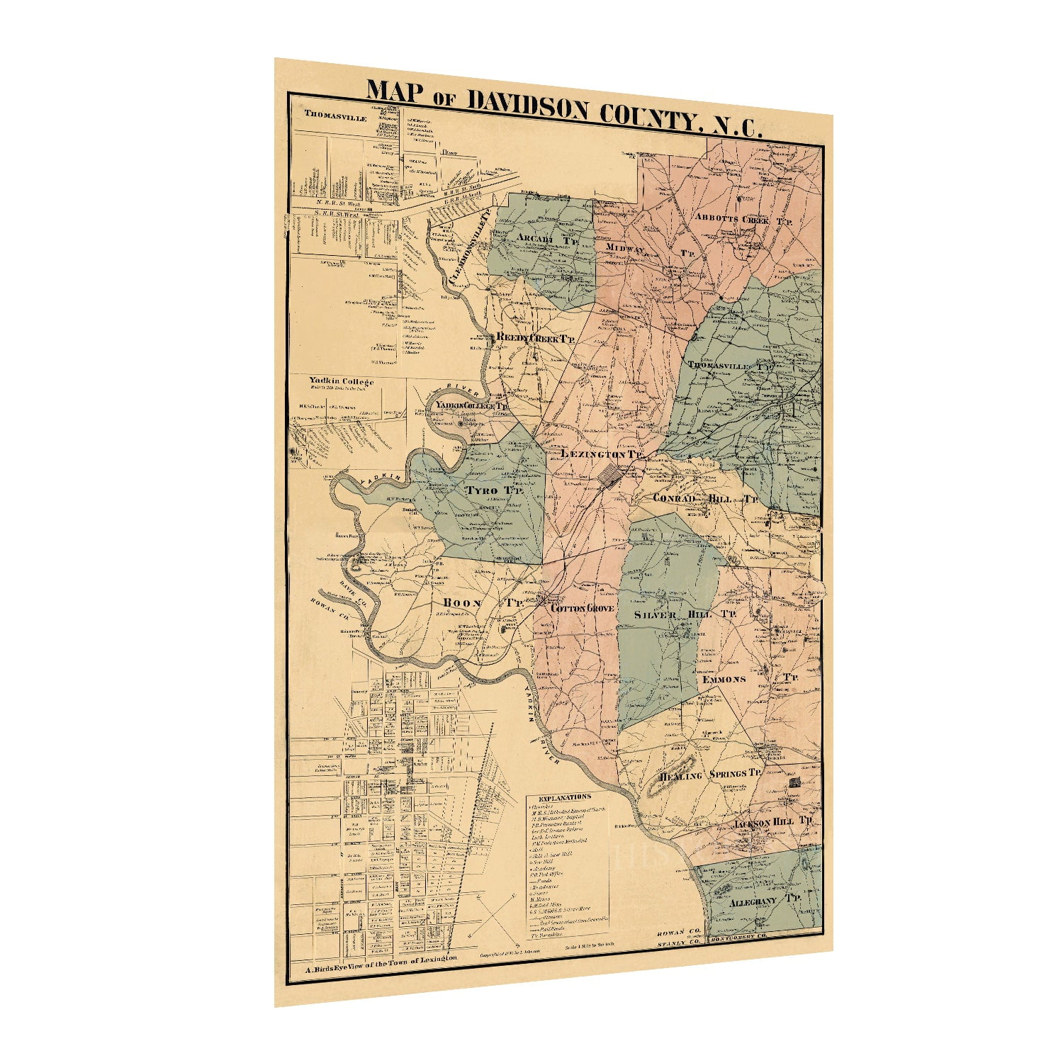 1890 Map of Davidson County North Carolina - Vintage Map Wall Art ...
