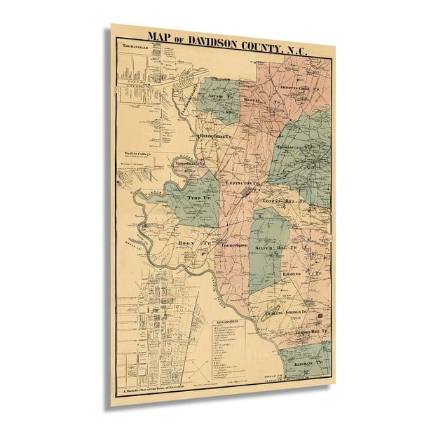 1890 Map of Davidson County North Carolina - Vintage Map Wall Art ...