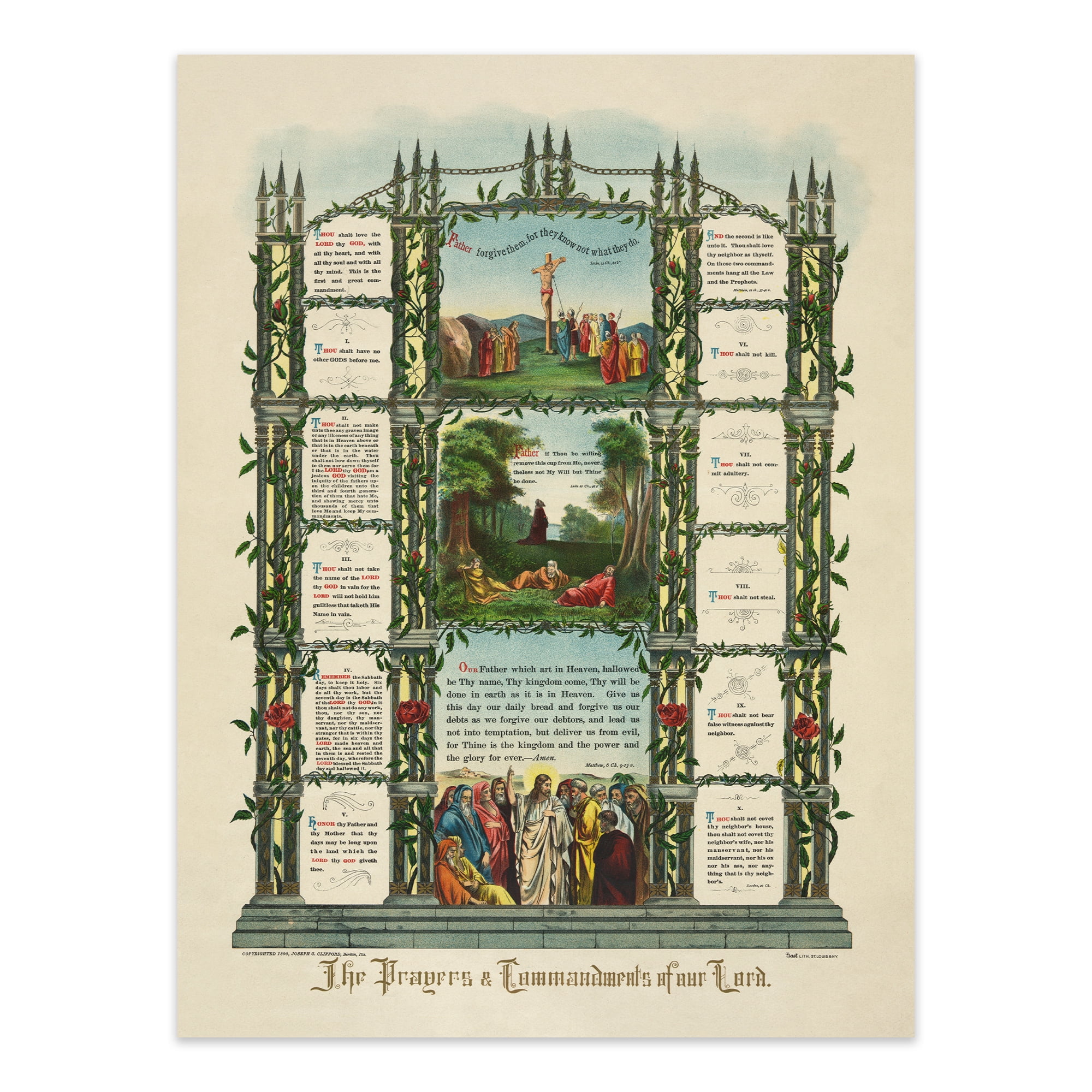 1890 The Prayers & Commandments of Our Lord Poster Print - 18x24 Inch ...