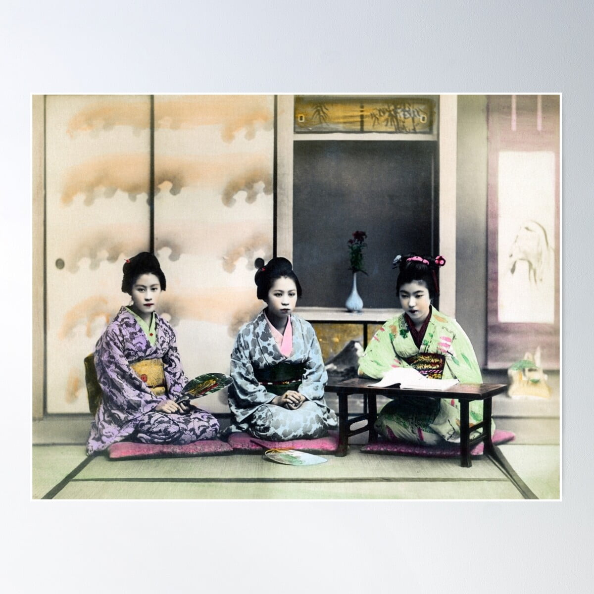 1890 Three Japanese Geisha Girls Poster Wall Art, Modern Wall Decor For Living Room Bedroom ...