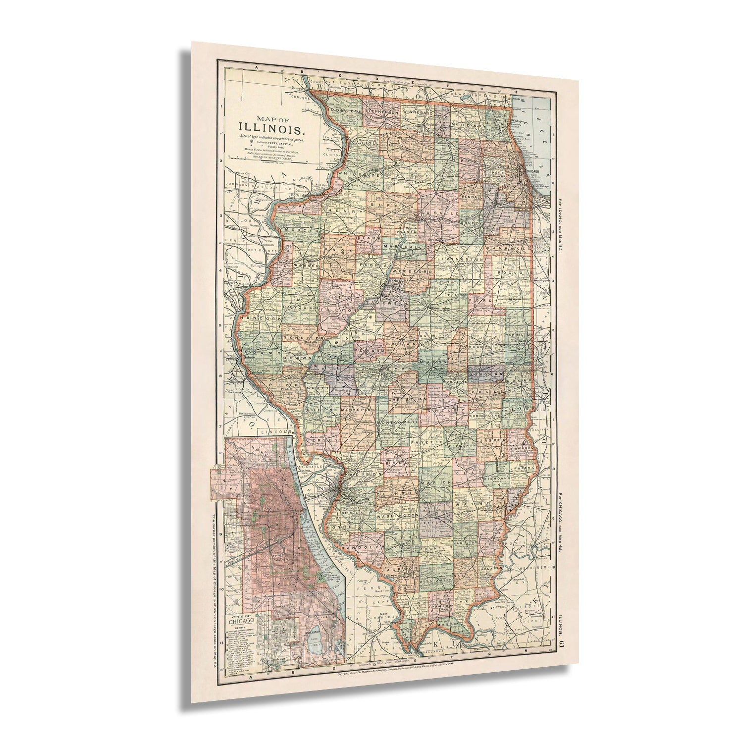 1891 Map of Illinois Poster - Vintage Map of Illinois Wall Art - Old ...