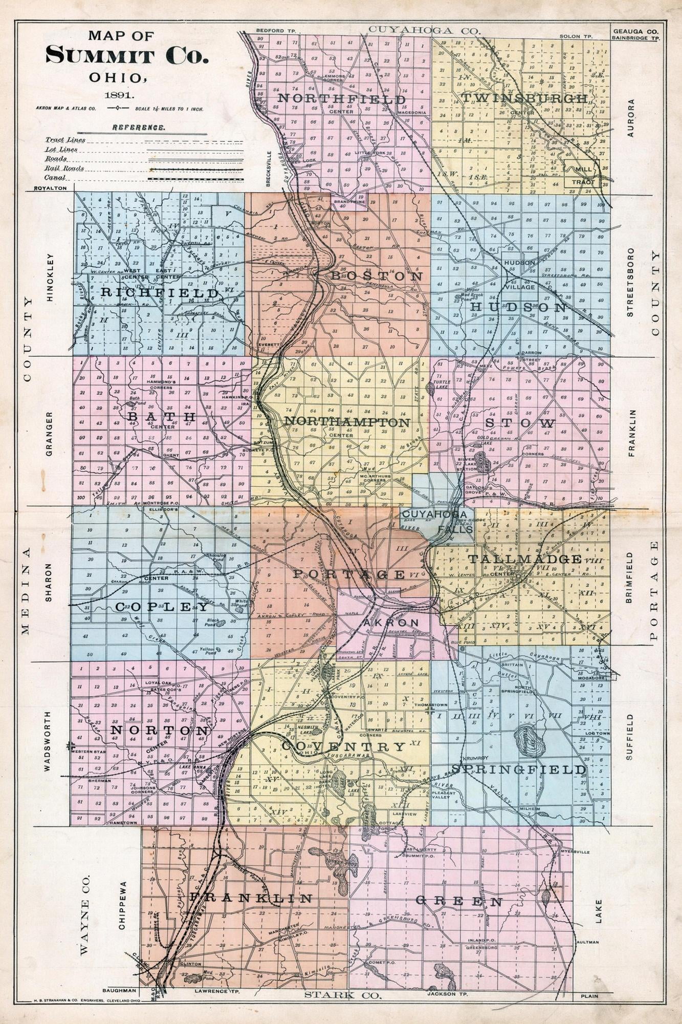 Art.com 1891, Summit County Map, Ohio, United States Giclee Print, 24 ...