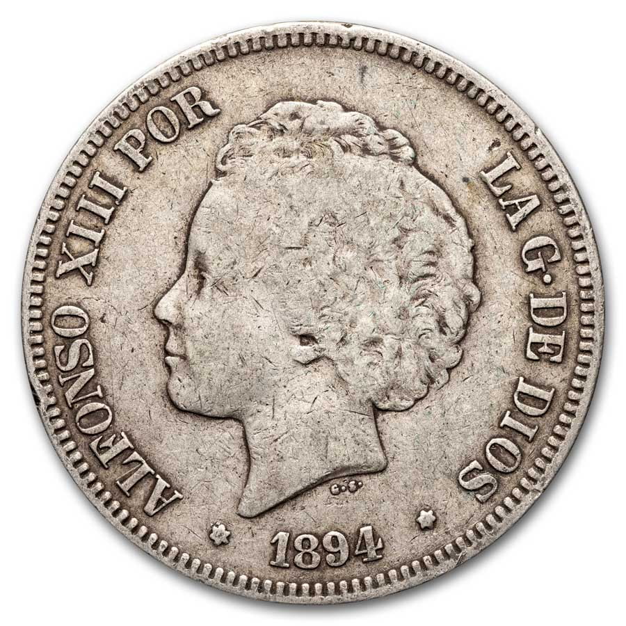 1892-1894 Spain Silver 5 Pesetas Alfonso XIII Avg Circ - Walmart.com