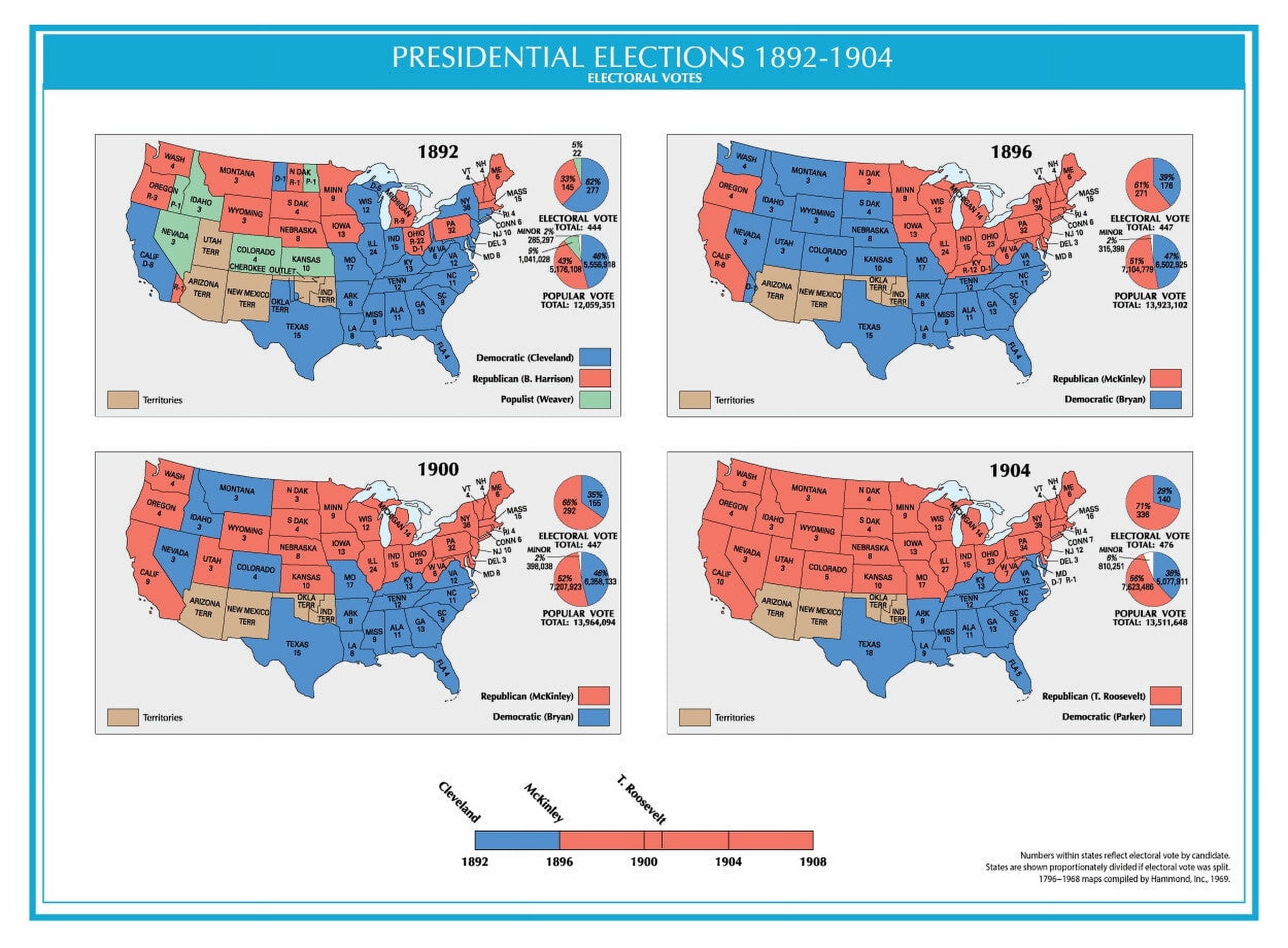 1892-1904 USA Electoral Map GLOSSY POSTER PICTURE PHOTO PRINT BANNER ...